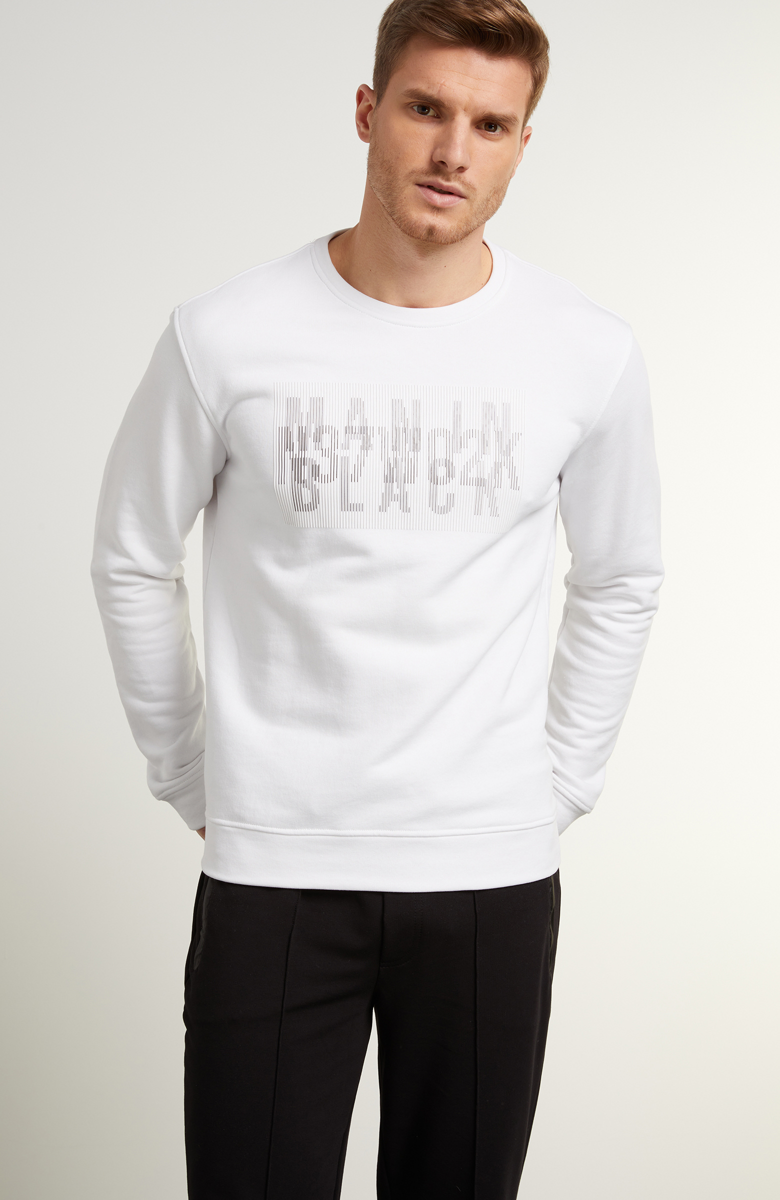 Slim Fit Beyaz Logo Baskılı Sweatshirt