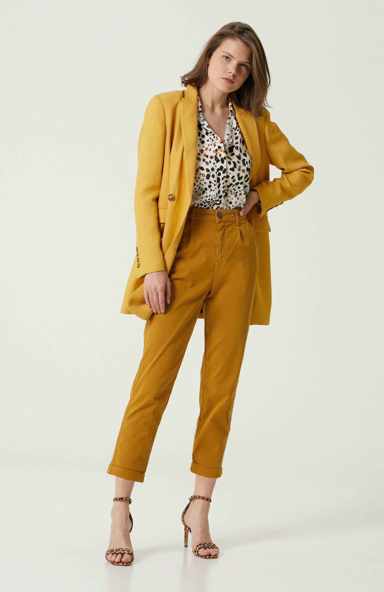 Slim Fit Taba Pilili Pantolon