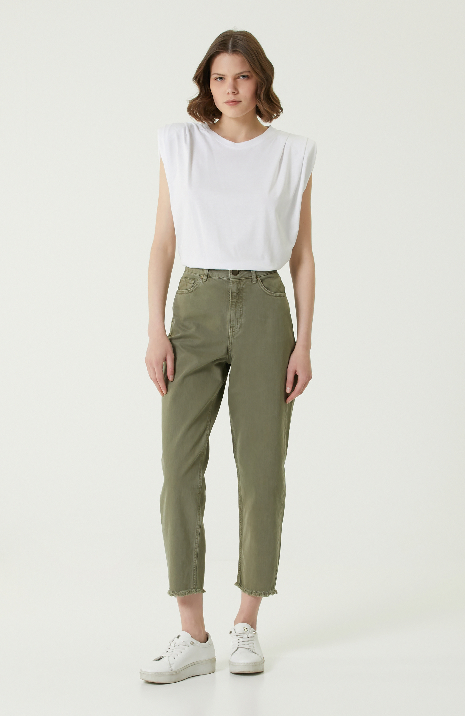 Mom Fit Haki Jean Pantolon