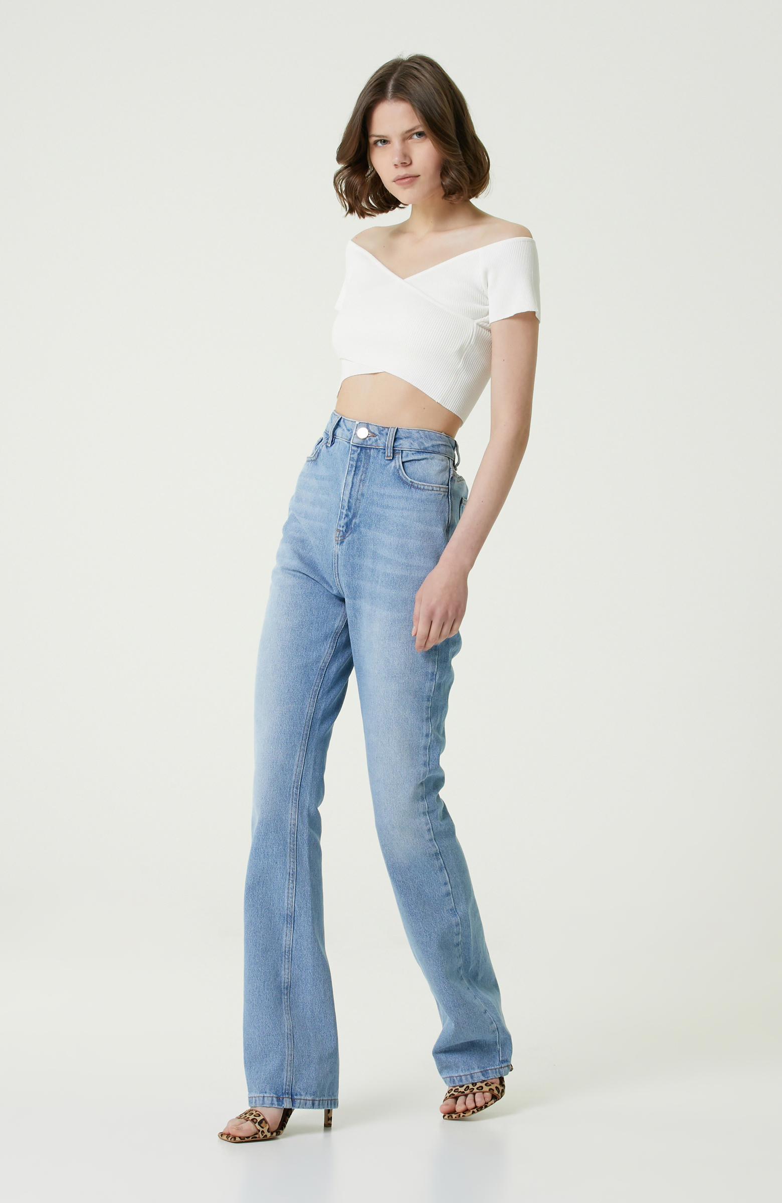 Basic Fit Mavi Yüksek Bel Bol Paça Pantolon