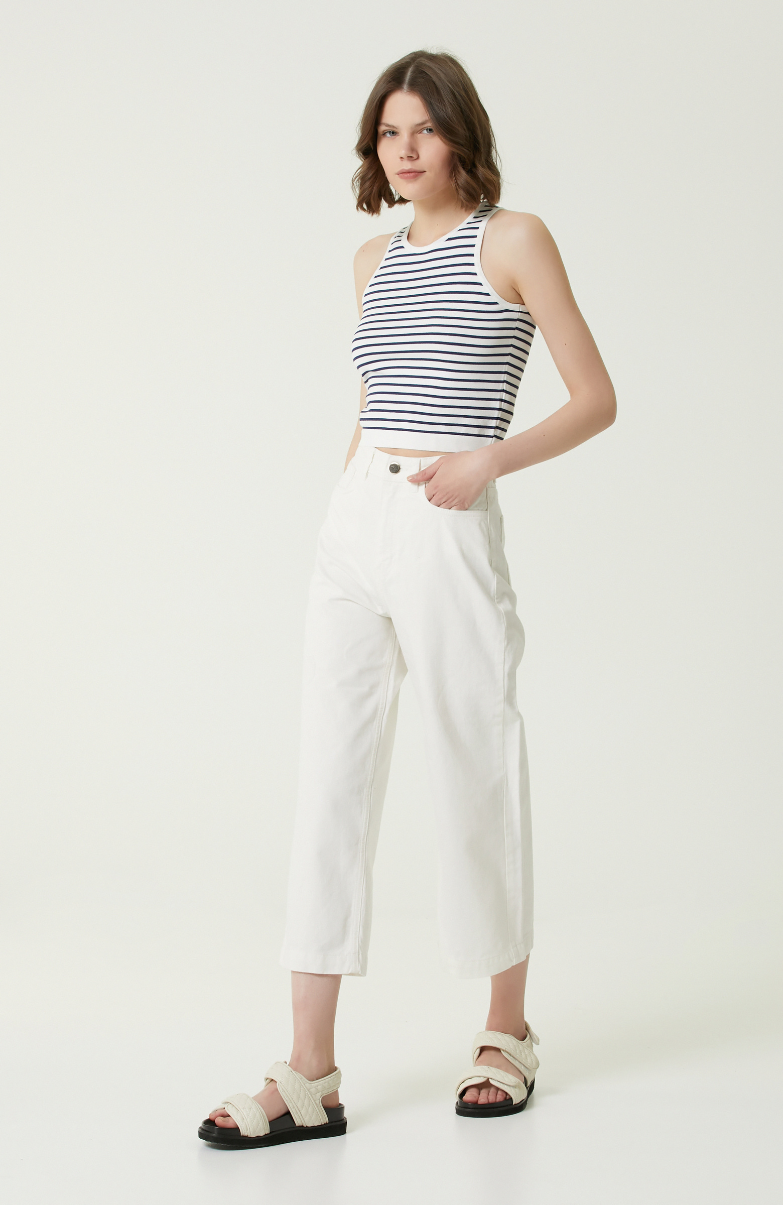 Culotte Fit Beyaz Jean Pantolon