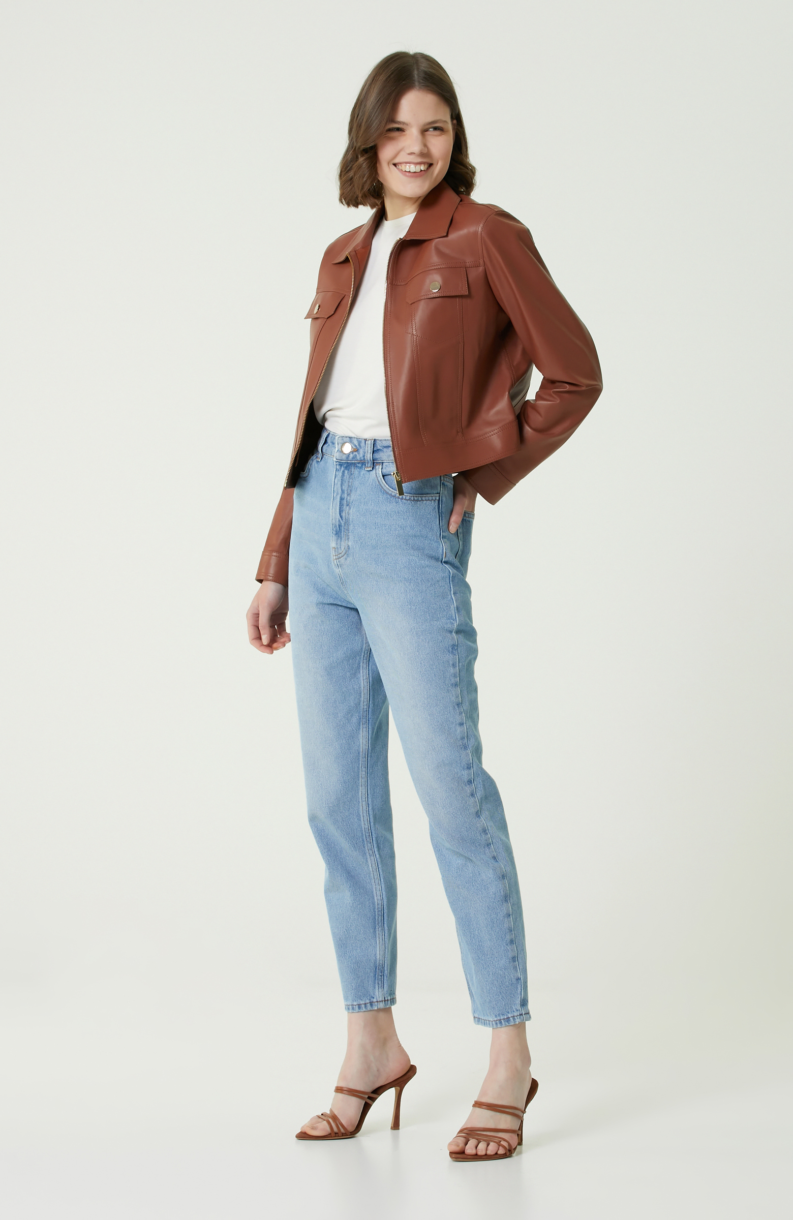 Straight Fit Mavi Yüksek Bel Pantolon