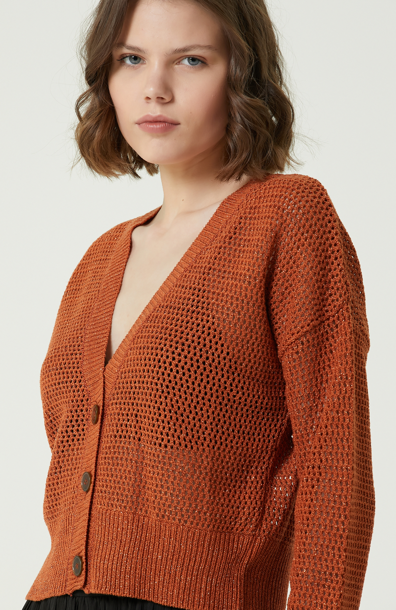 Slim Fit Kiremit V Yaka Hırka