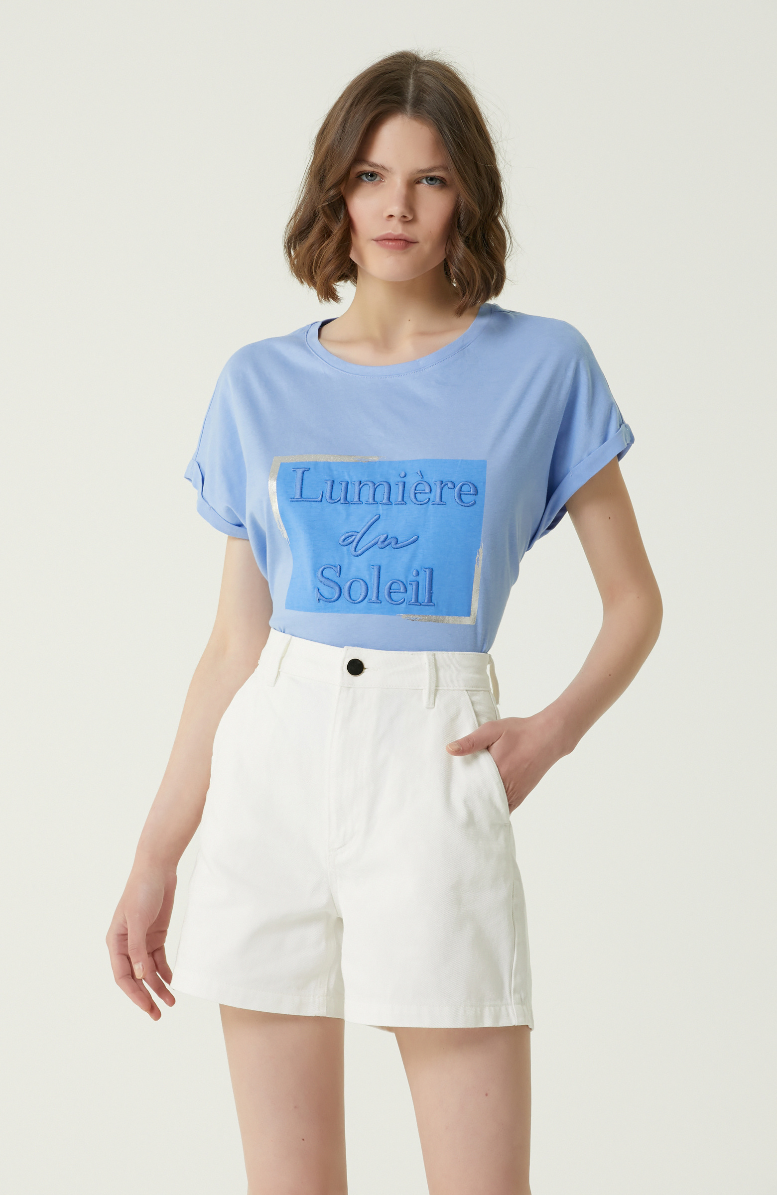 Mavi Baskılı Basic T-shirt