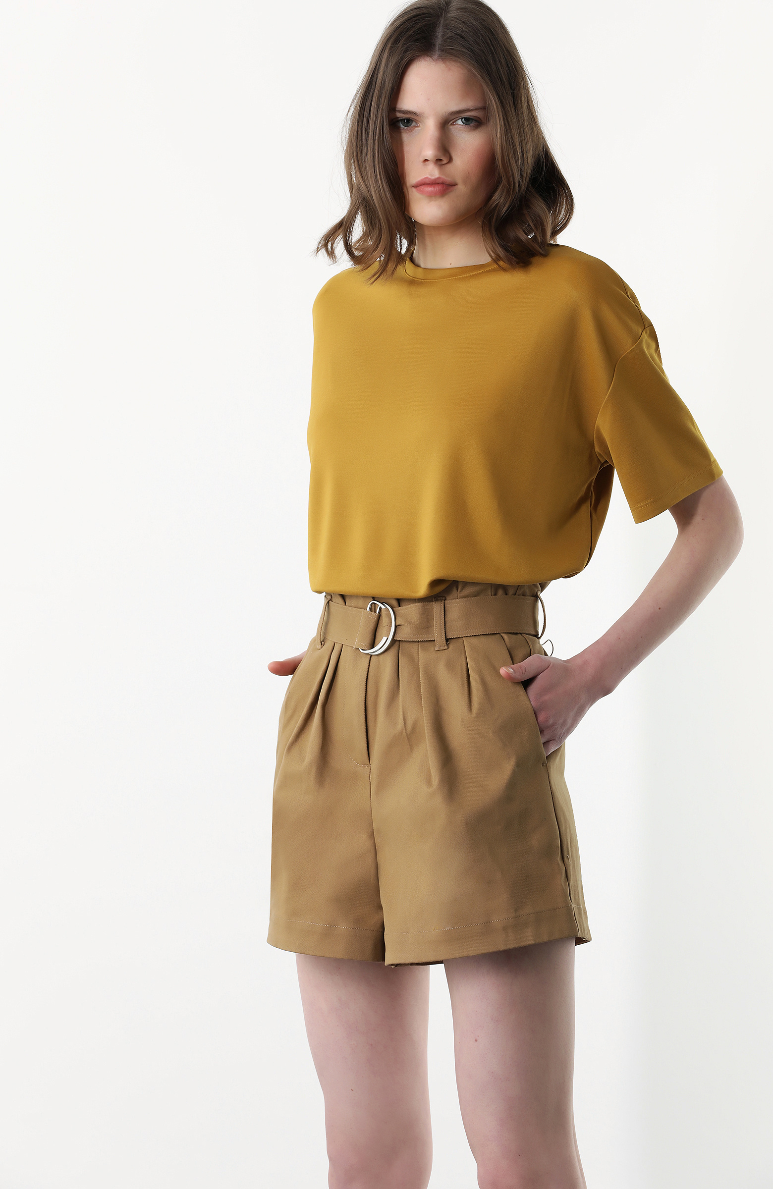 Basic Fit Hardal Bisiklet Yaka Oversize T-shirt