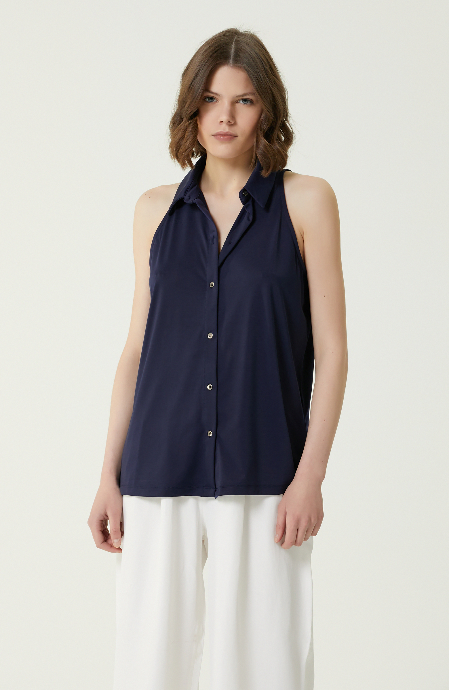 Basic Fit Lacivert Polo Yaka Kolsuz T-shirt Basic Fit Lacivert Polo Yaka Kolsuz T-shirt