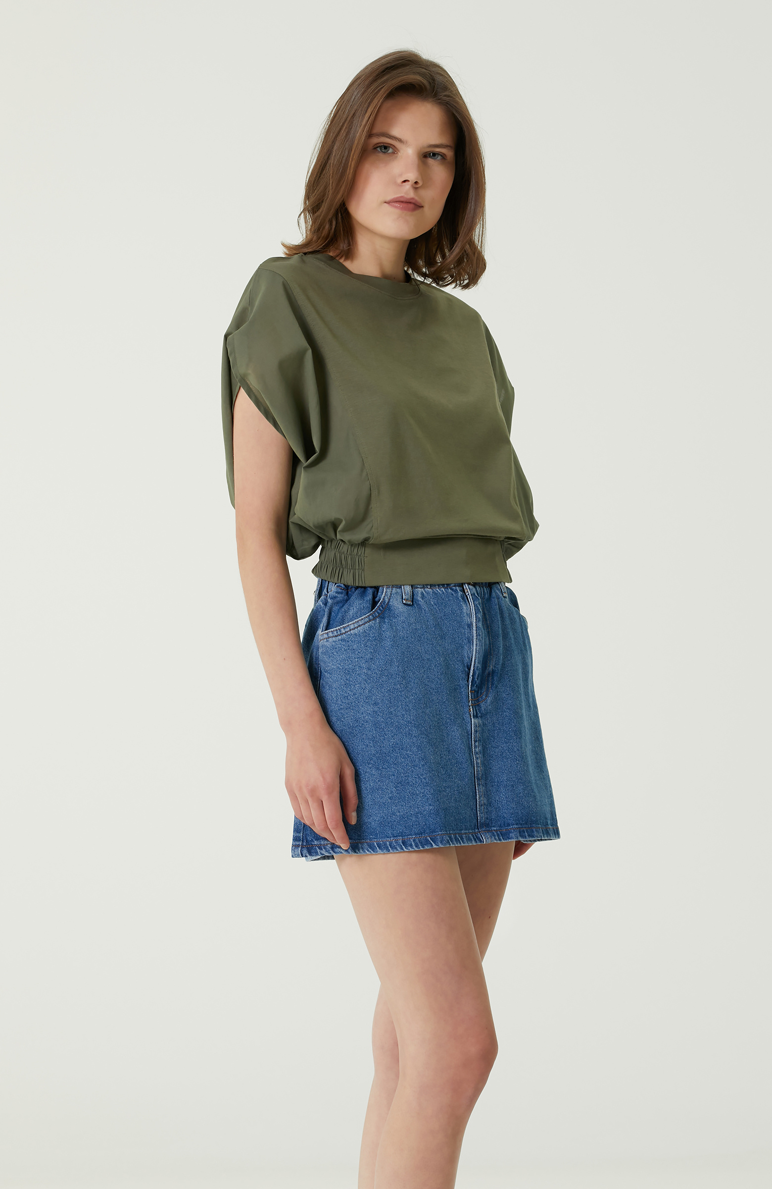 Haki Beli Lastikli T-shirt