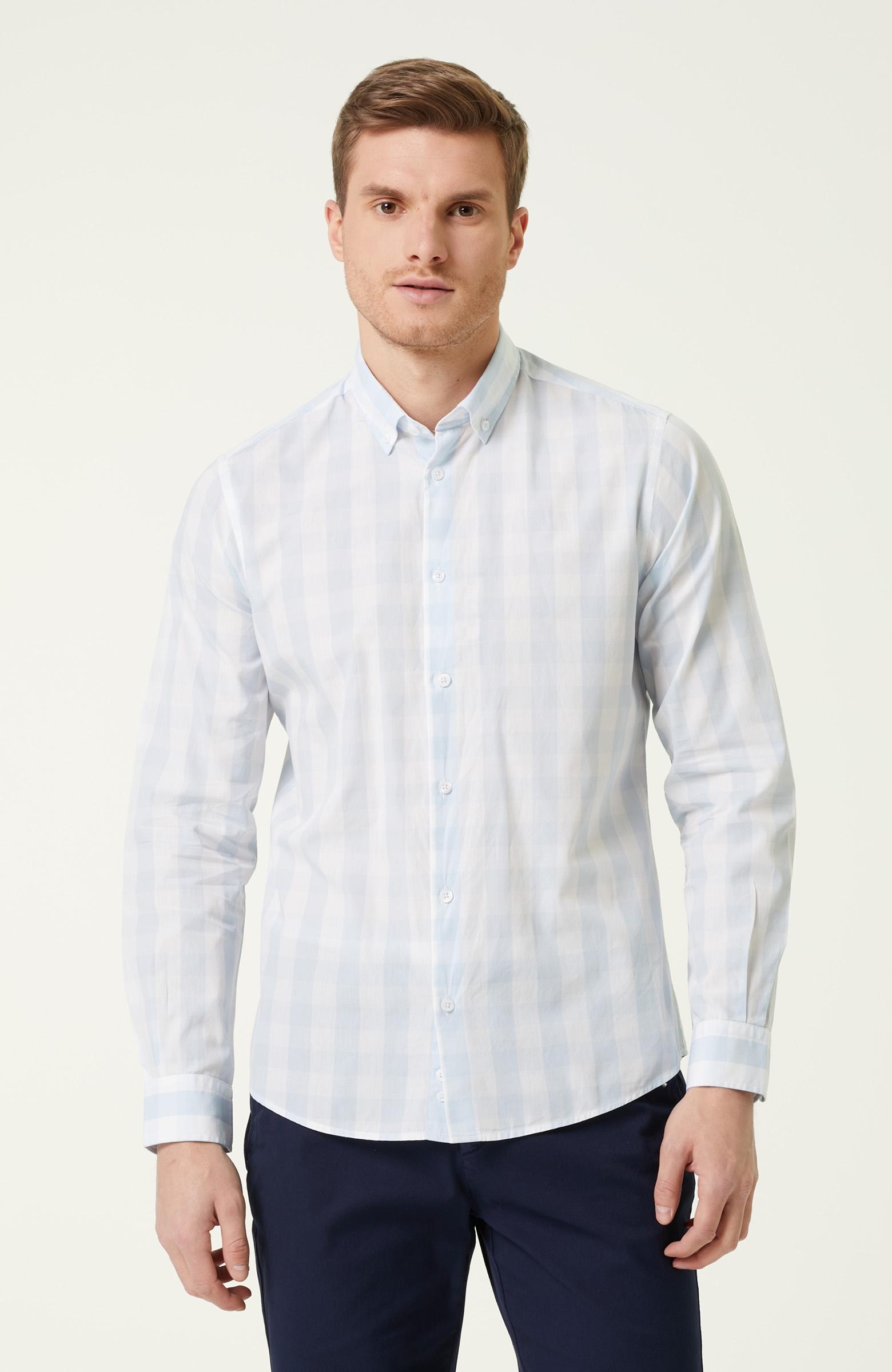 Comfort Fit Mavi Kareli Gömlek Comfort Fit Mavi Kareli Gömlek