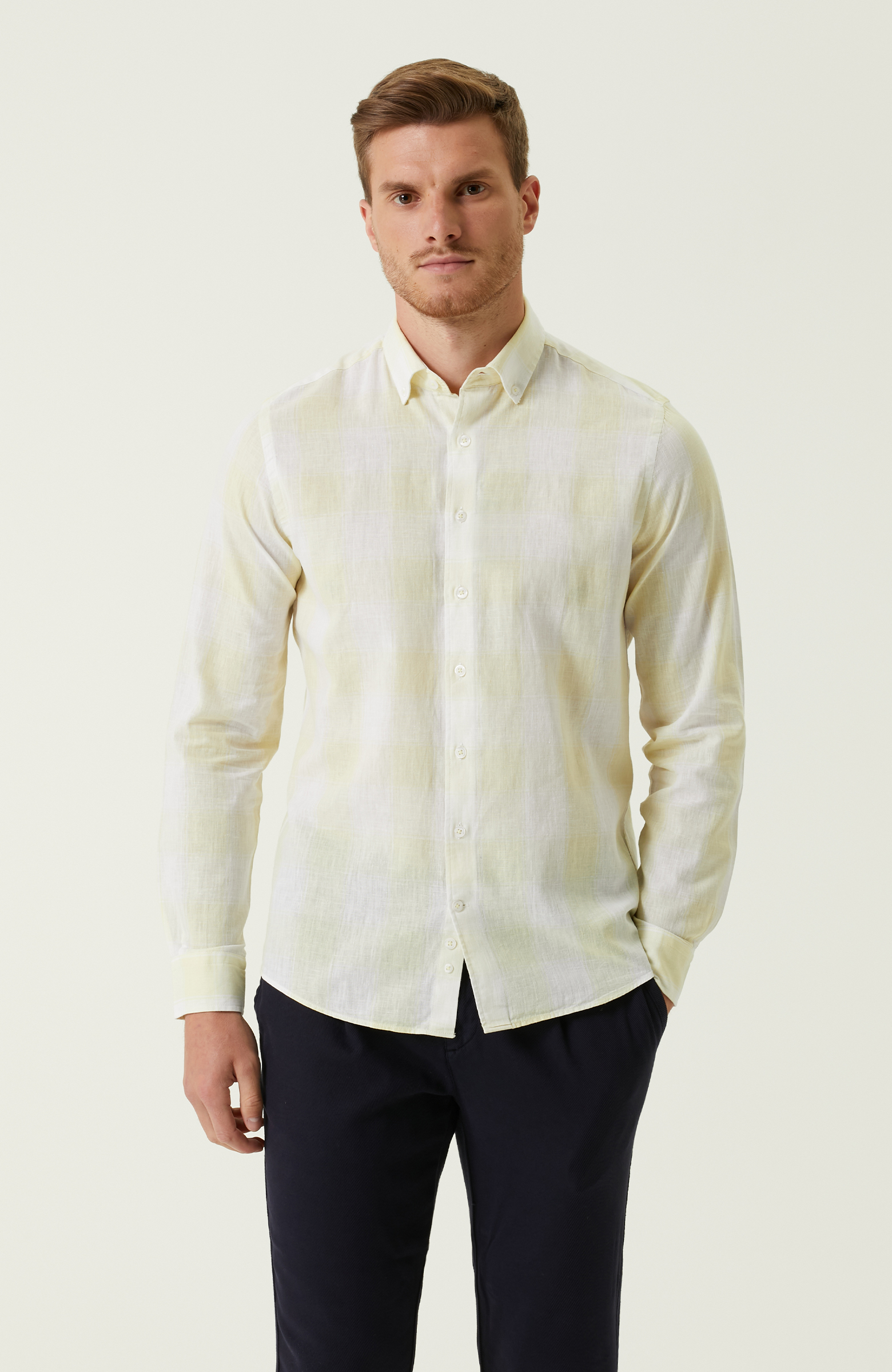 Slim Fit Sarı Polo Yaka Gömlek