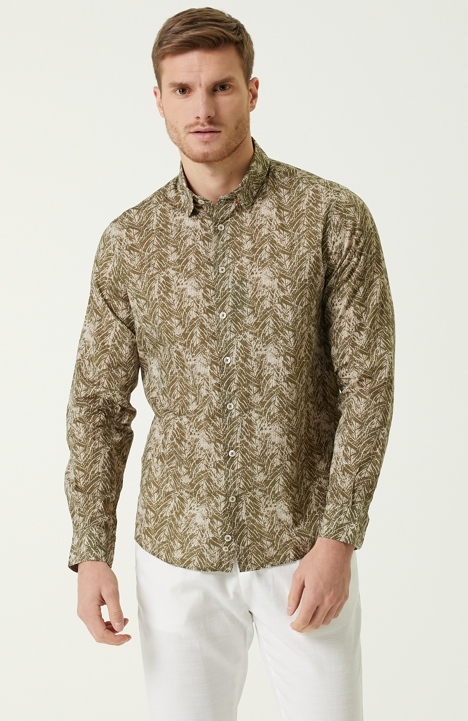 Comfort Fit Yeşil Karışık Desenli Gömlek