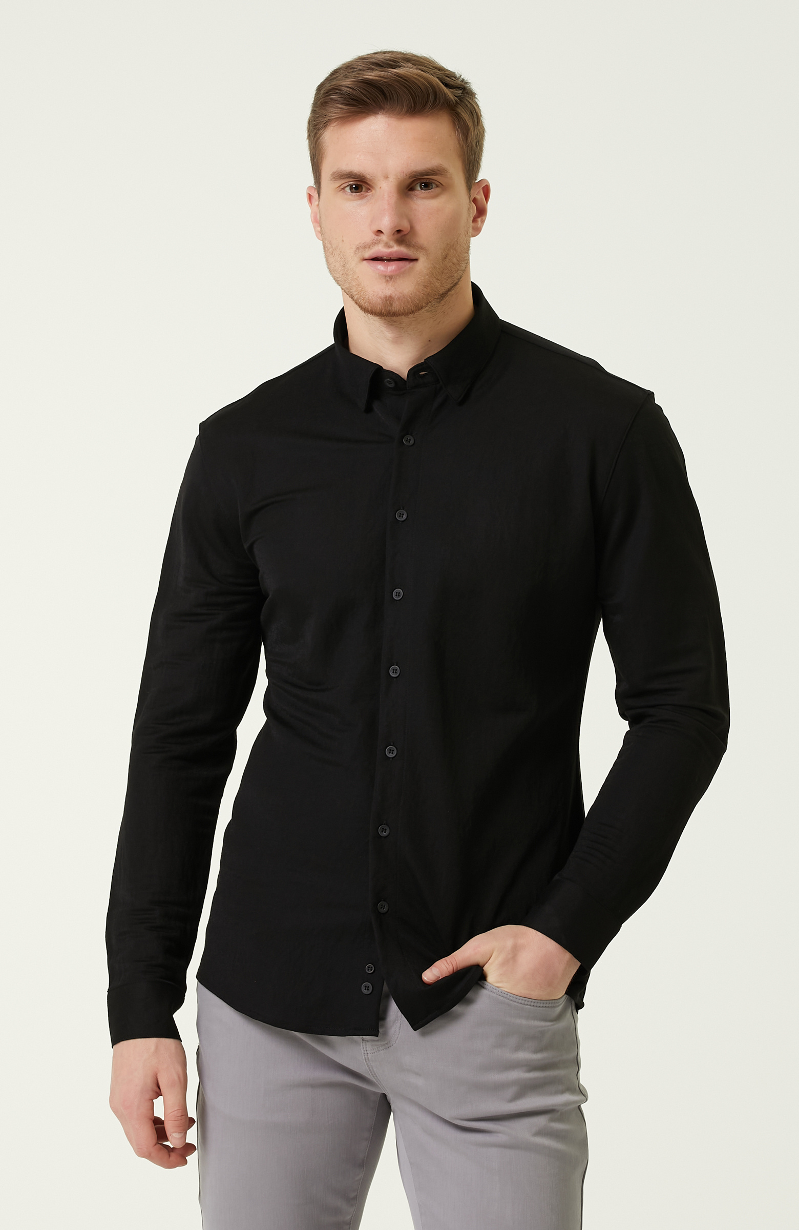 Comfort Fit Siyah Gömlek