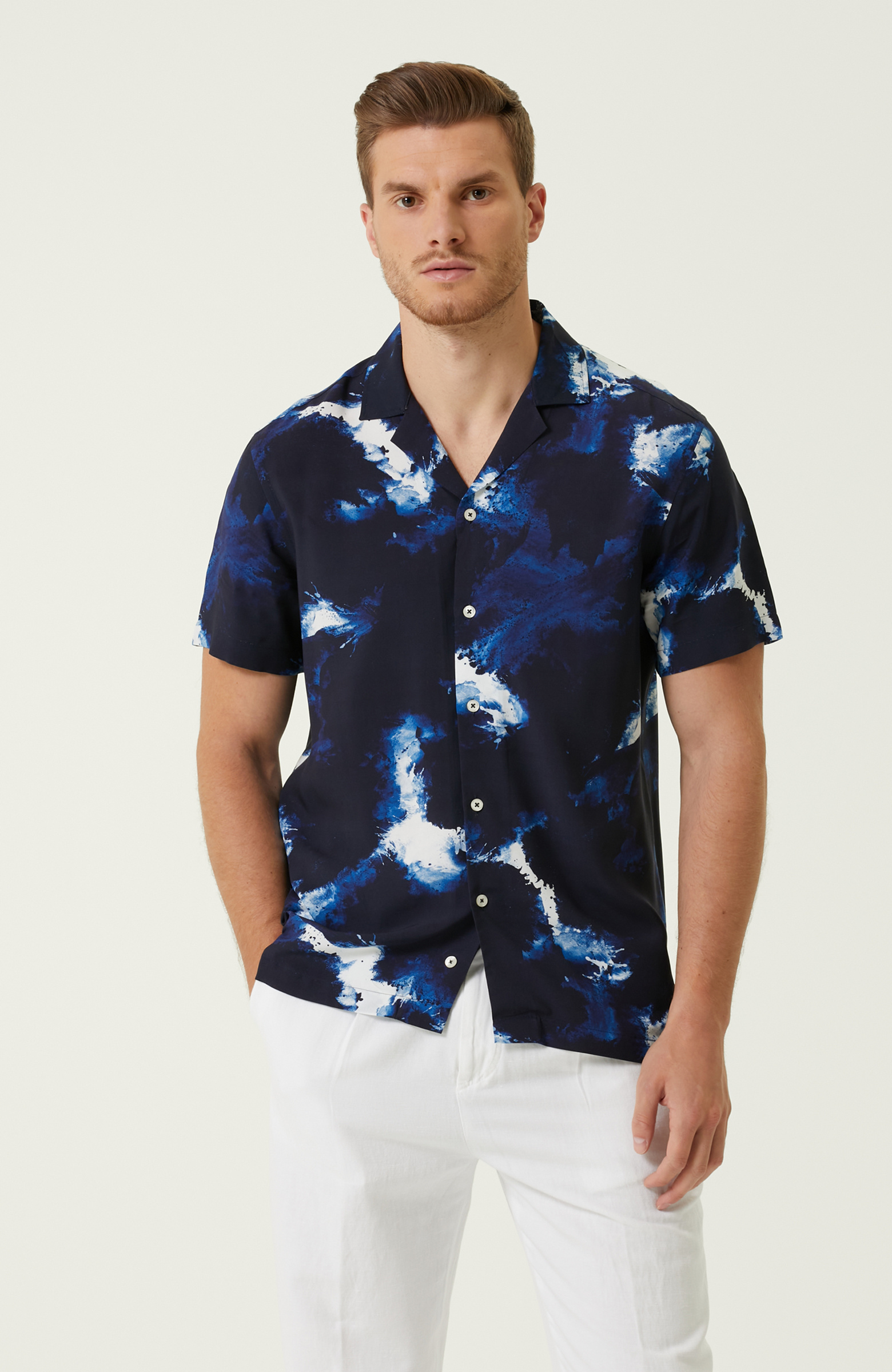 Comfort Fit Lacivert Desenli Gömlek