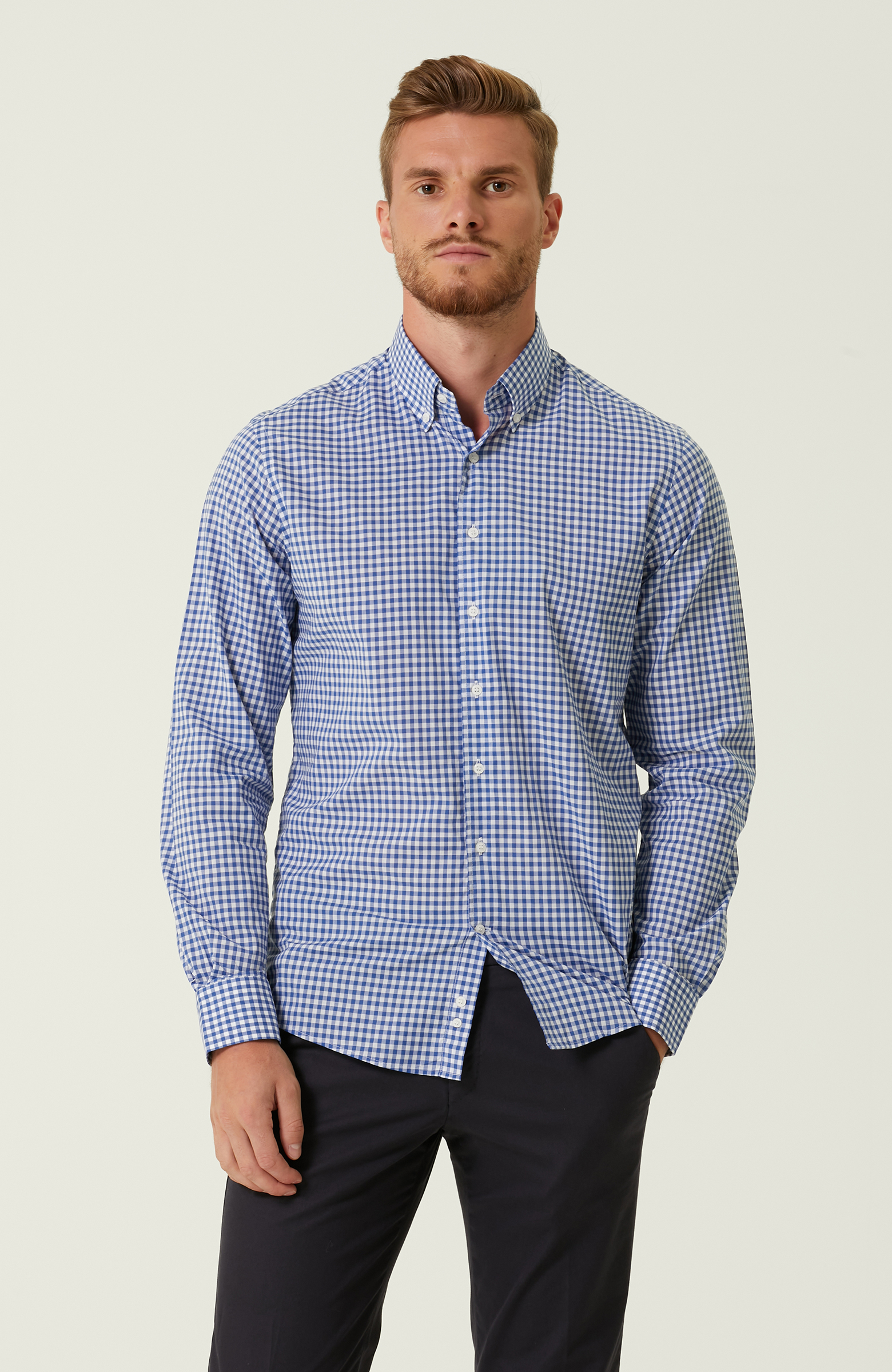 Comfort Fit Lacivert Beyaz Kareli Gömlek Comfort Fit Lacivert Beyaz Kareli Gömlek