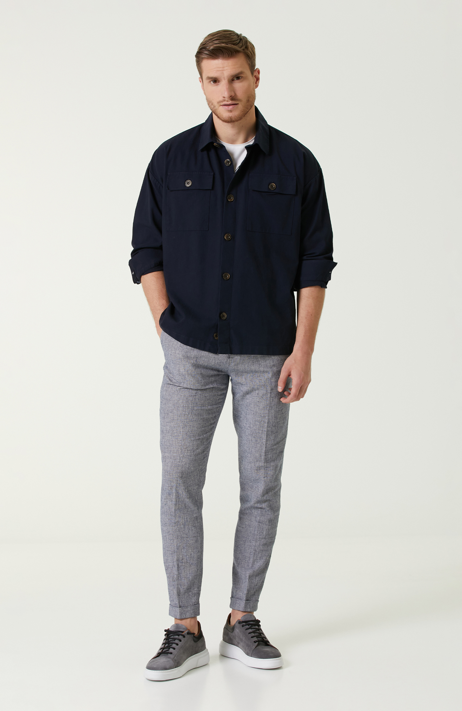 Relaxed Fit Lacivert Desenli Pantolon