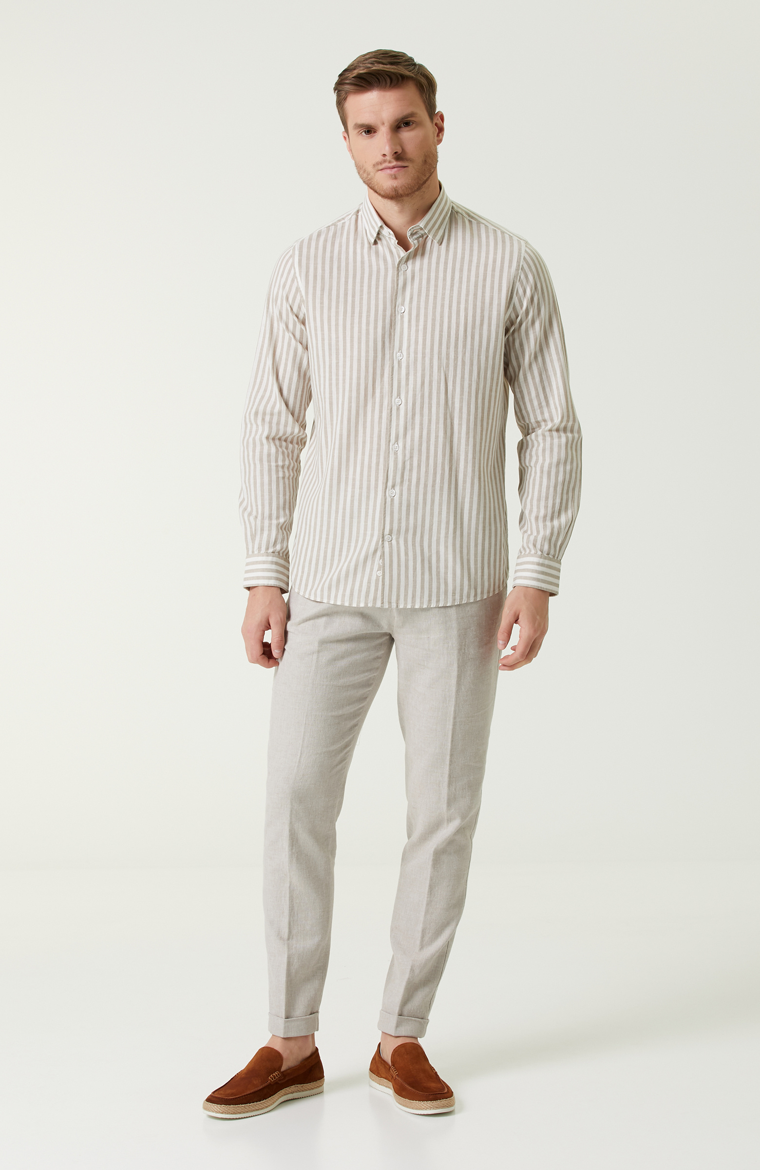 Relaxed Fit Bej Desenli Pantolon Relaxed Fit Bej Desenli Pantolon