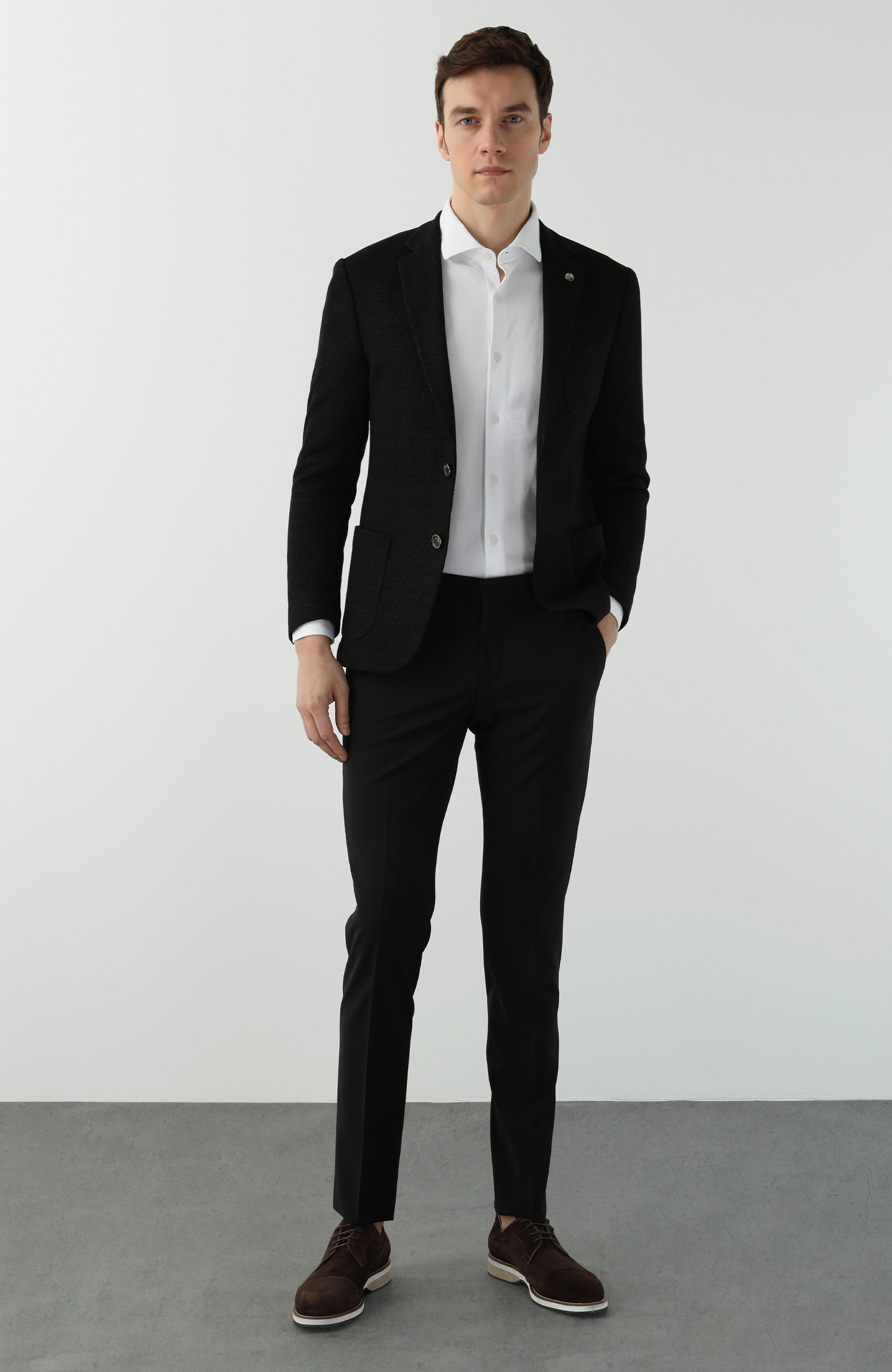 Slim Fit Siyah Çizgili Ceket