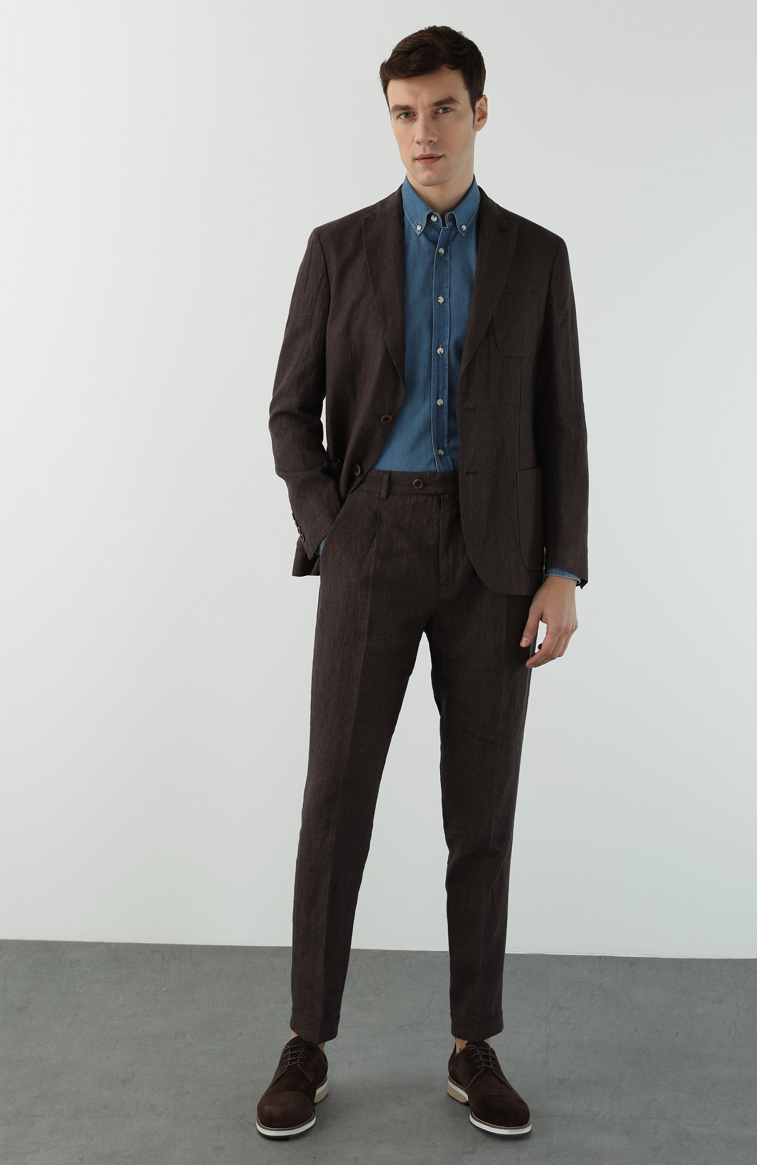 Comfort Fit Drop 6 Kahverengi Keten Ceket Comfort Fit Drop 6 Kahverengi Keten Ceket