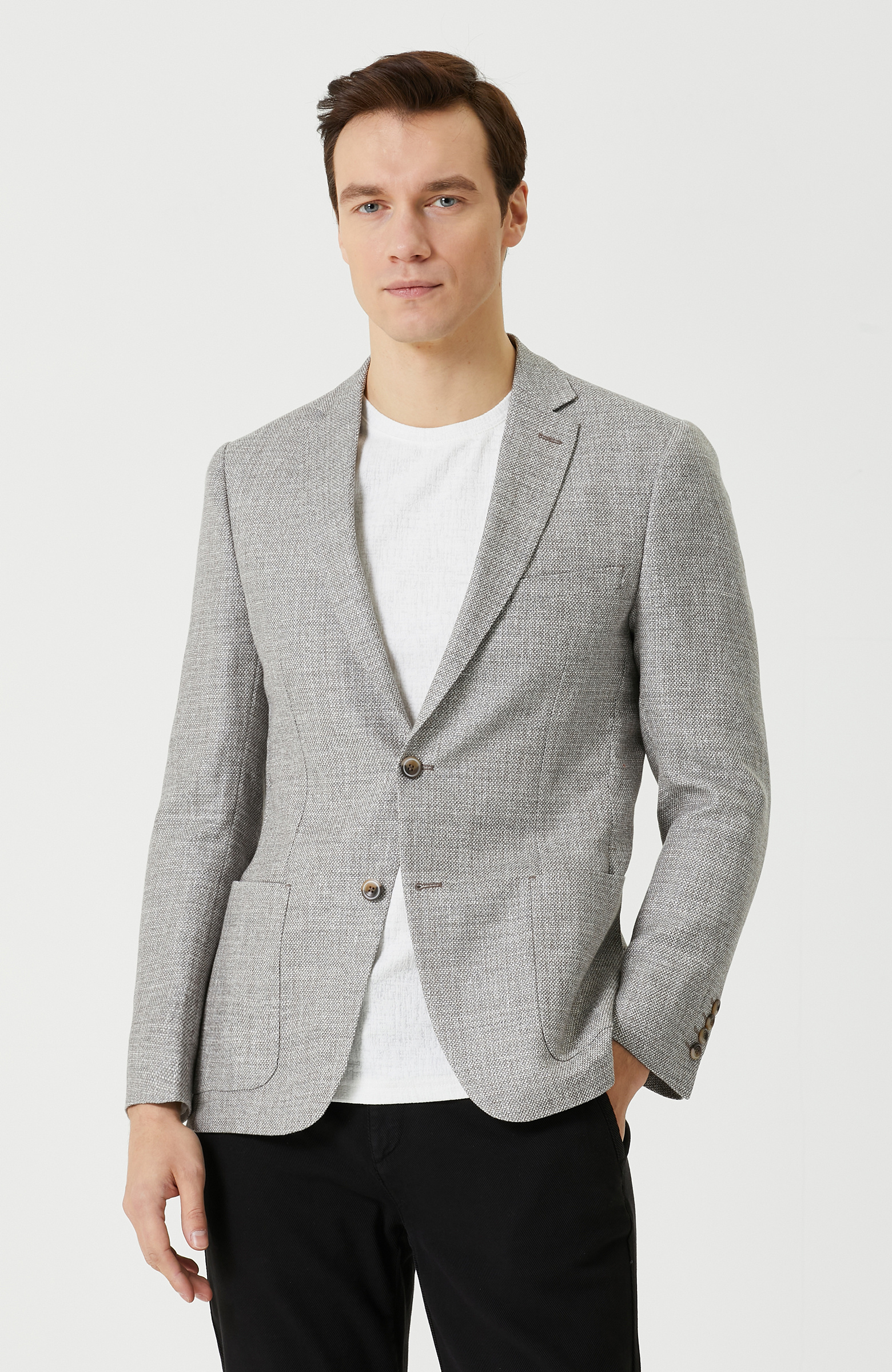 Slim Fit Bej Keten Ceket