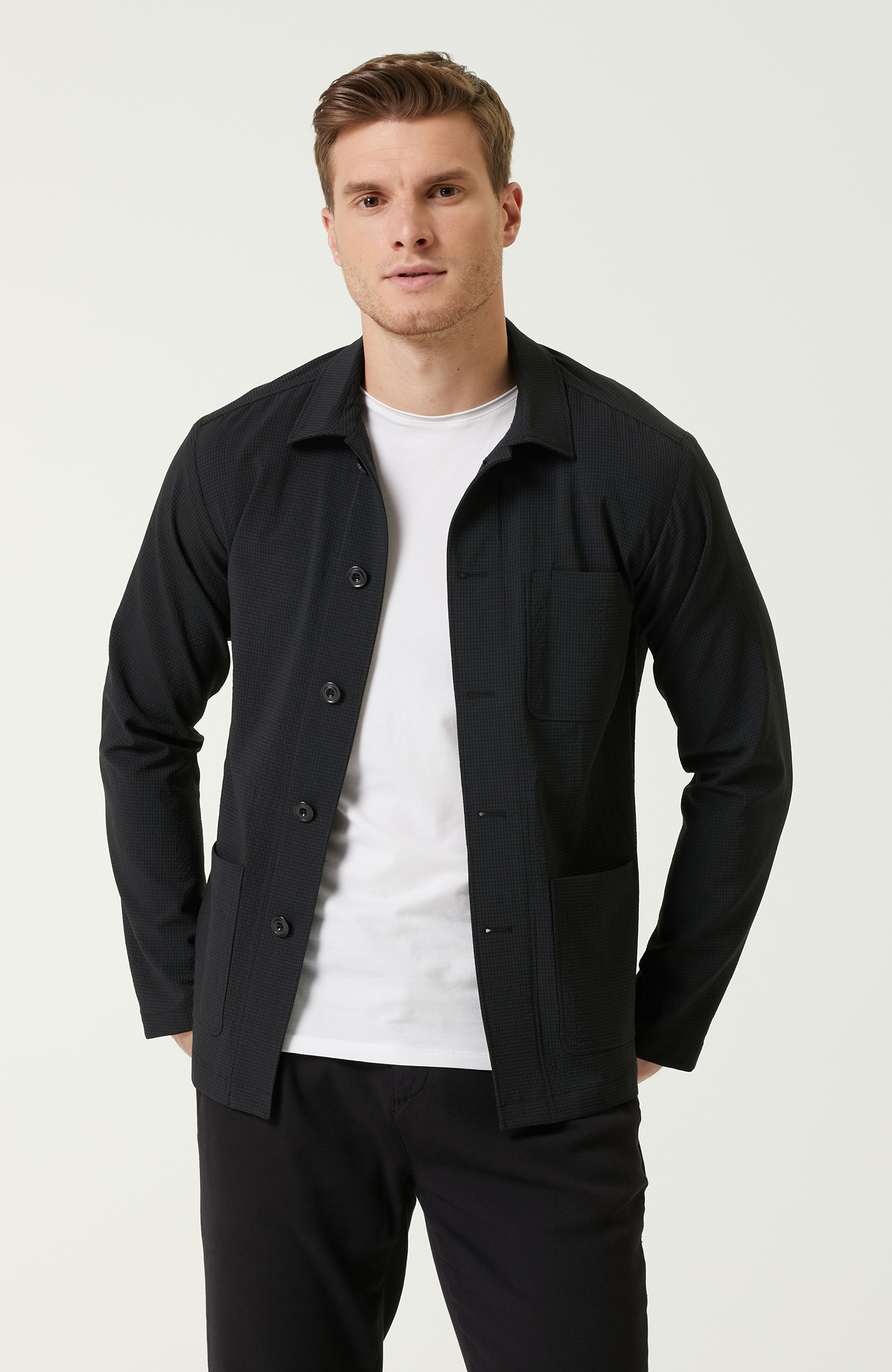 Slim Fit Drop 6 Siyah Pötikare Desenli Ceket Slim Fit Drop 6 Siyah Pötikare Desenli Ceket