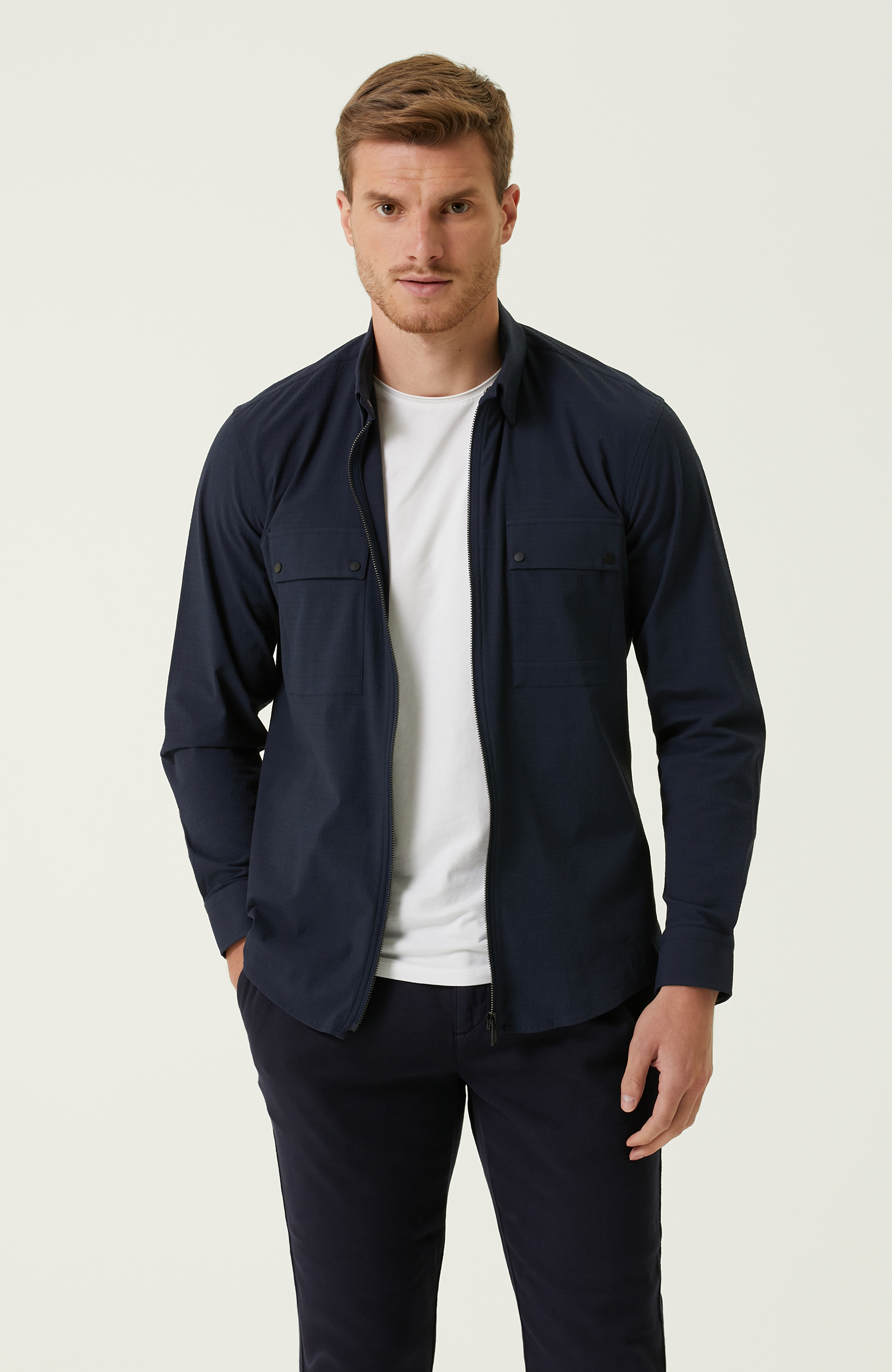 Slim Fit Lacivert Cep Detaylı Gömlek Slim Fit Lacivert Cep Detaylı Gömlek