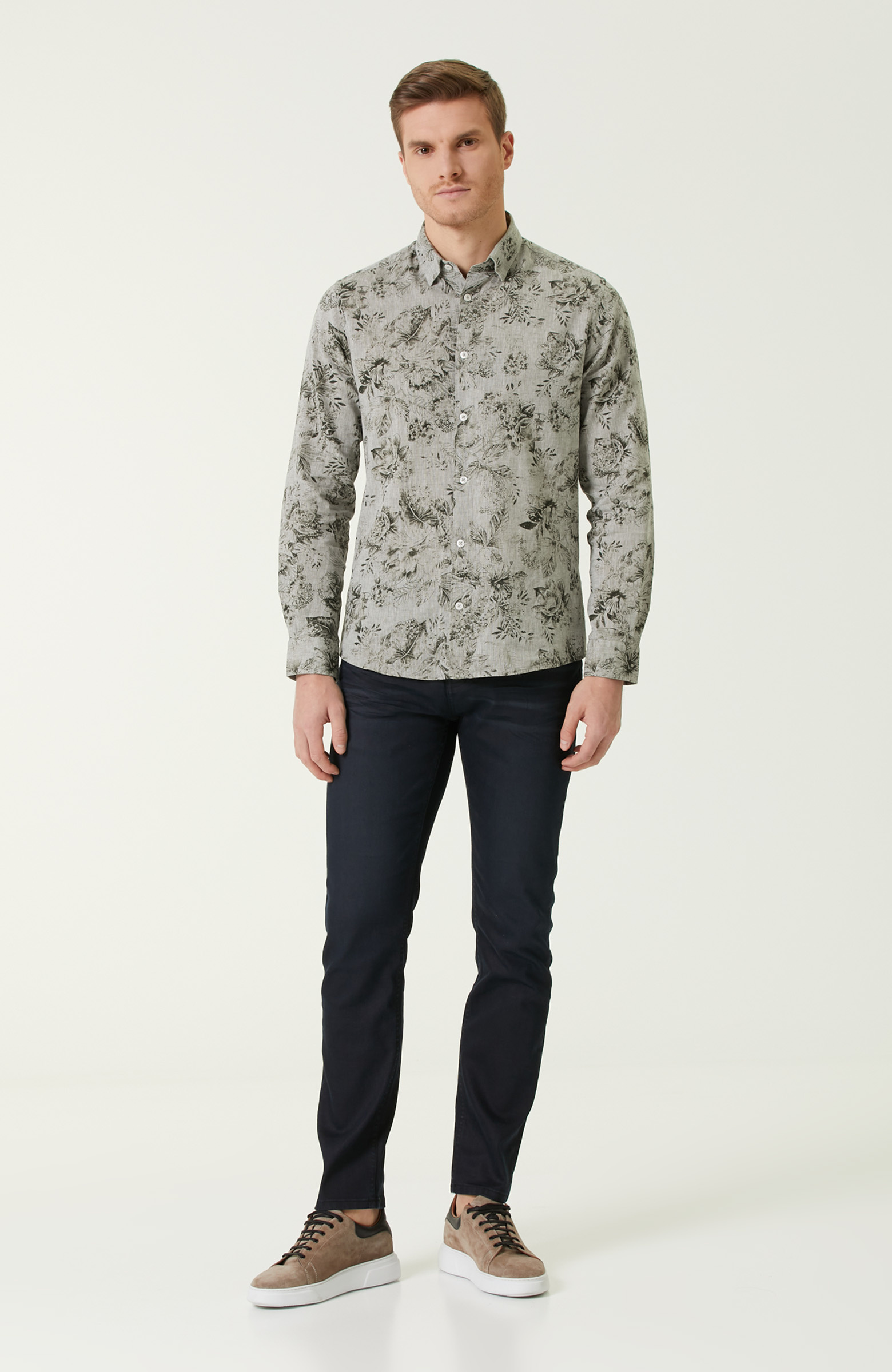 Comfort Fit Yeşil Desenli Gömlek