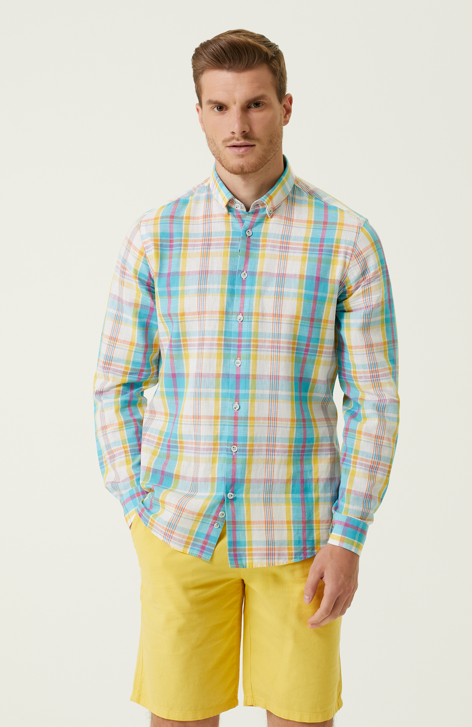 Comfort Fit Colorblocked Ekoseli Gömlek