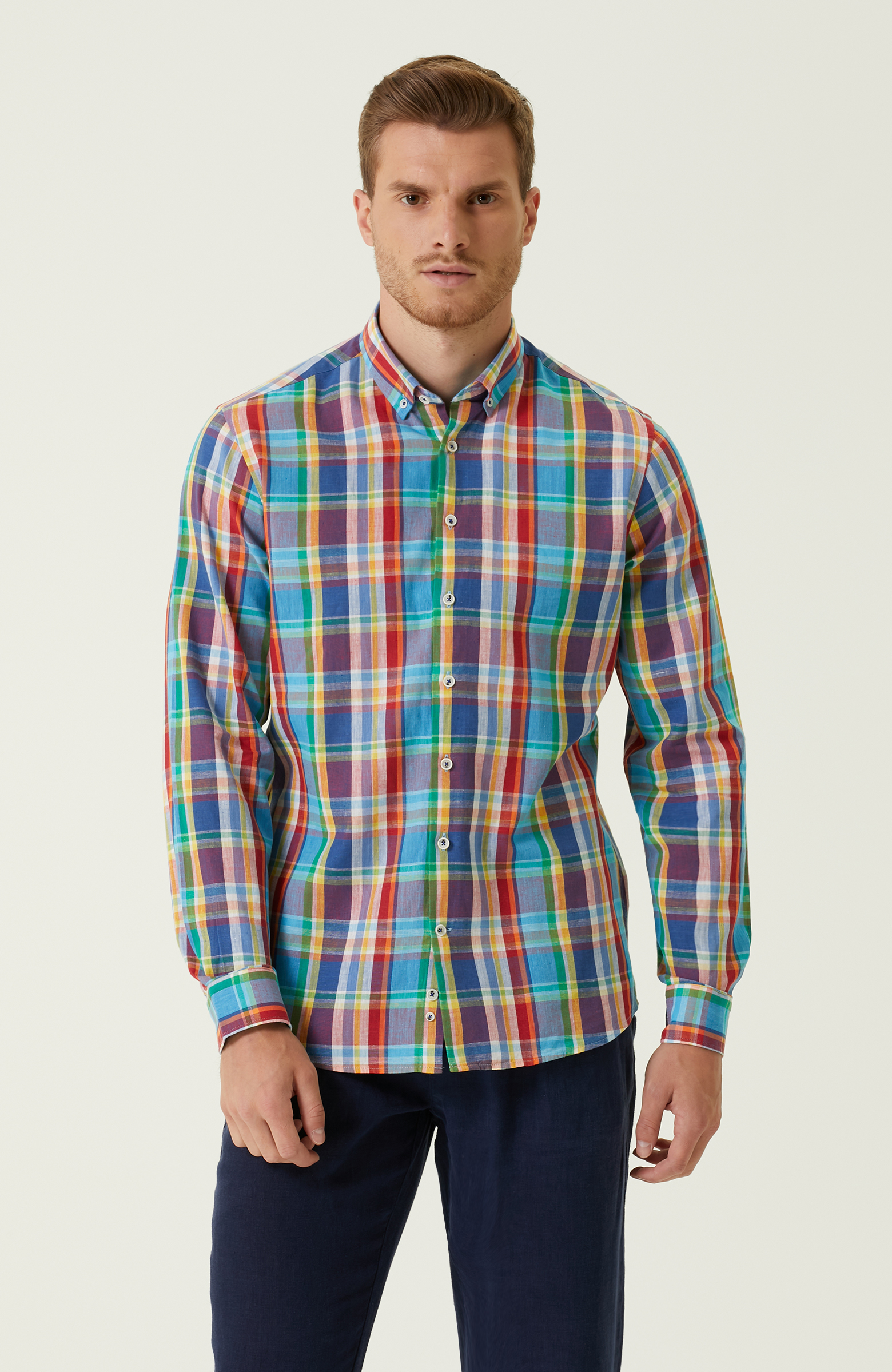 Comfort Fit Colorblocked Ekoseli Gömlek Comfort Fit Colorblocked Ekoseli Gömlek