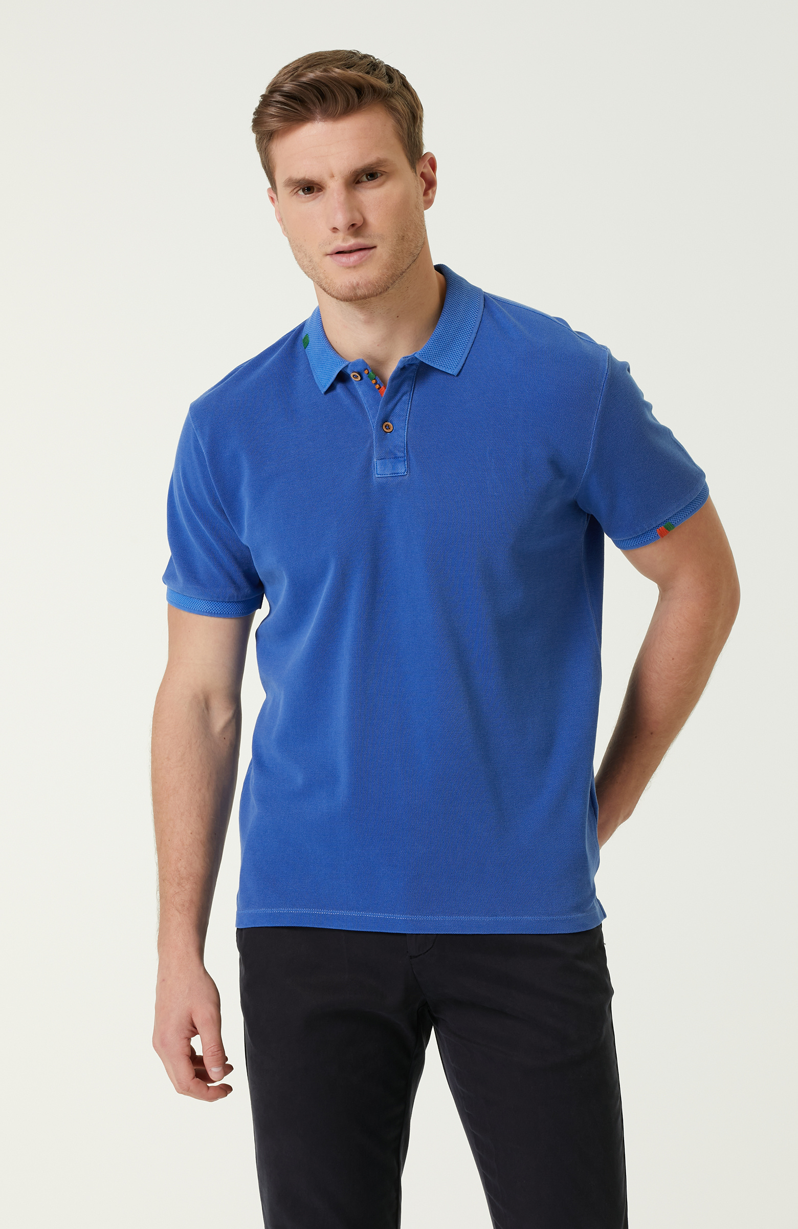 Slim Fit Mavi Polo Yaka T-shirt Slim Fit Mavi Polo Yaka T-shirt