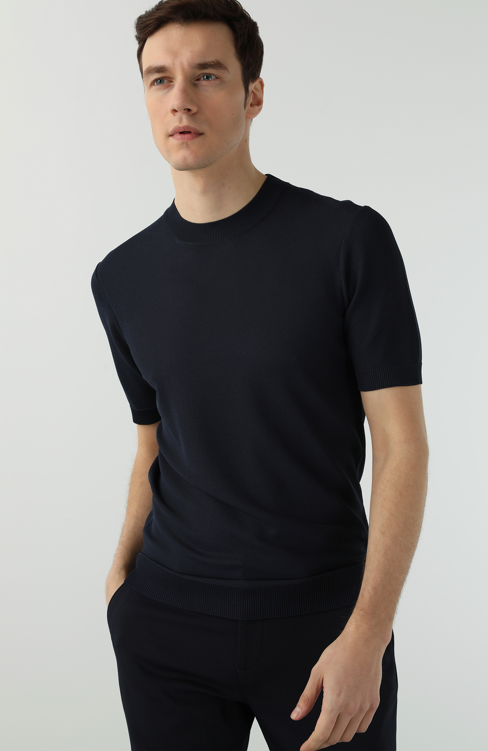 Slim Fit Lacivert Bisiklet Yaka Basic T-shirt Slim Fit Lacivert Bisiklet Yaka Basic T-shirt