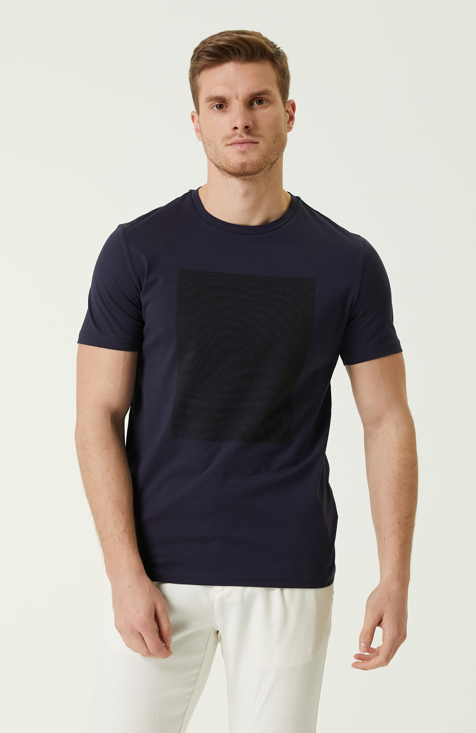 Slim Fit Lacivert Baskılı T-shirt