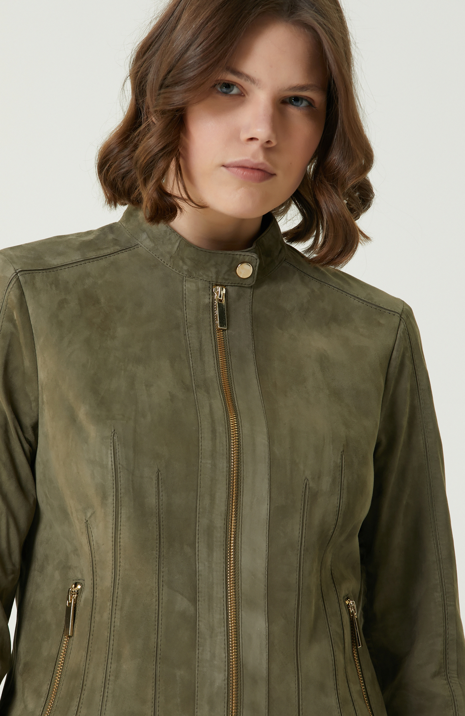 Slim Fit Haki Deri Mont Slim Fit Haki Deri Mont