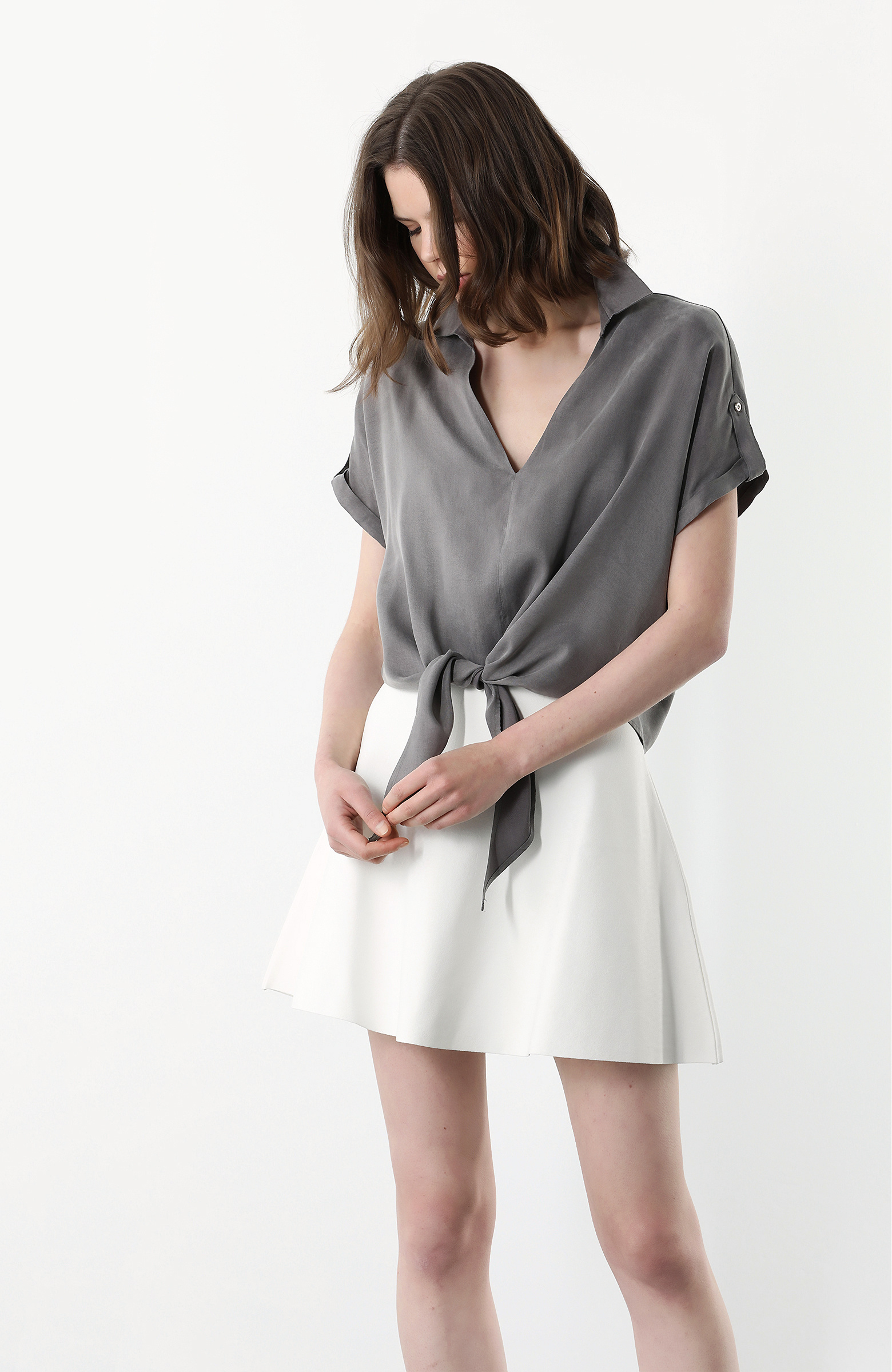 Antrasit Beli Bağlamalı Bluz