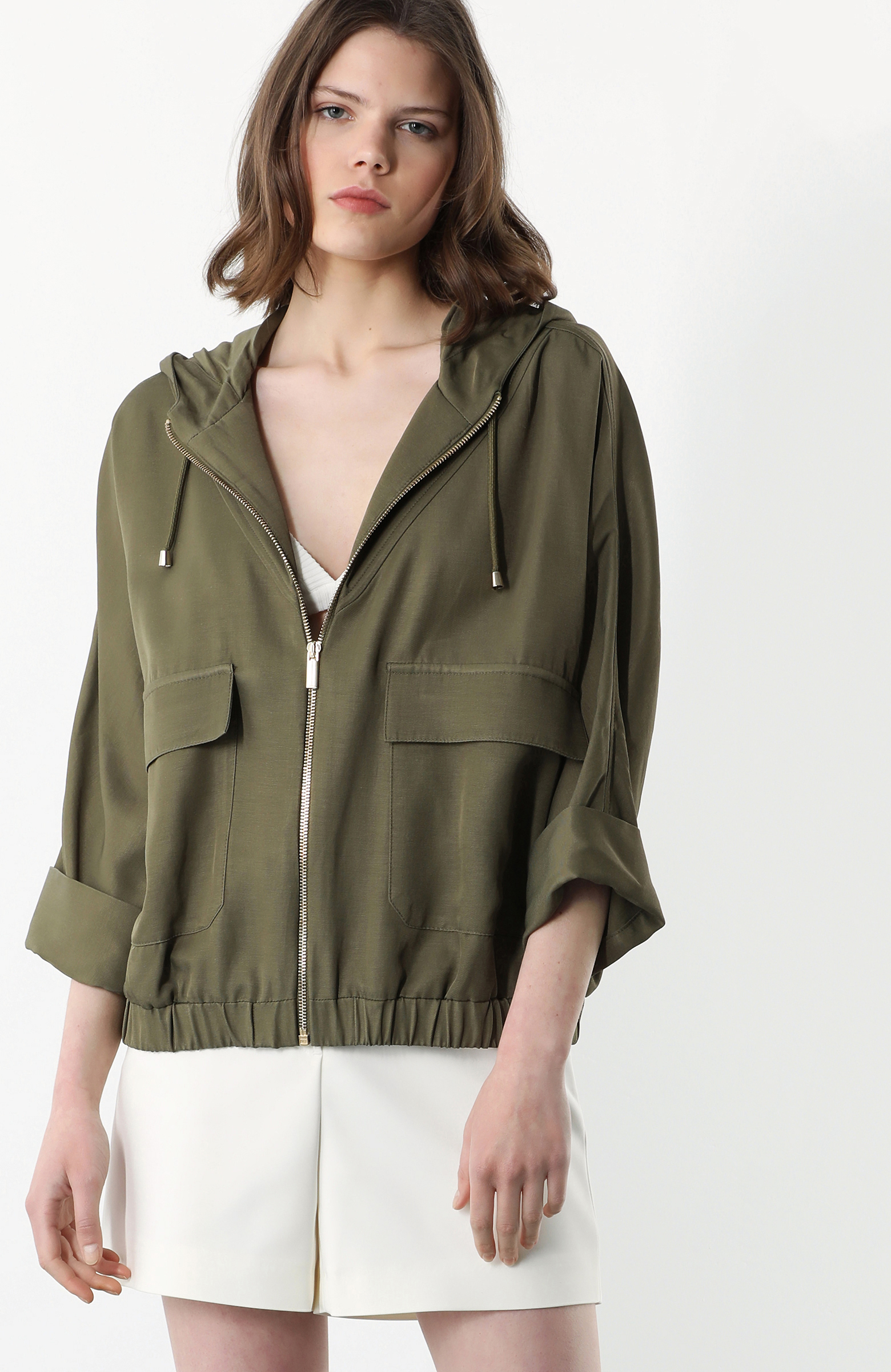 Regular Fit Haki Kapüşonlu Ceket