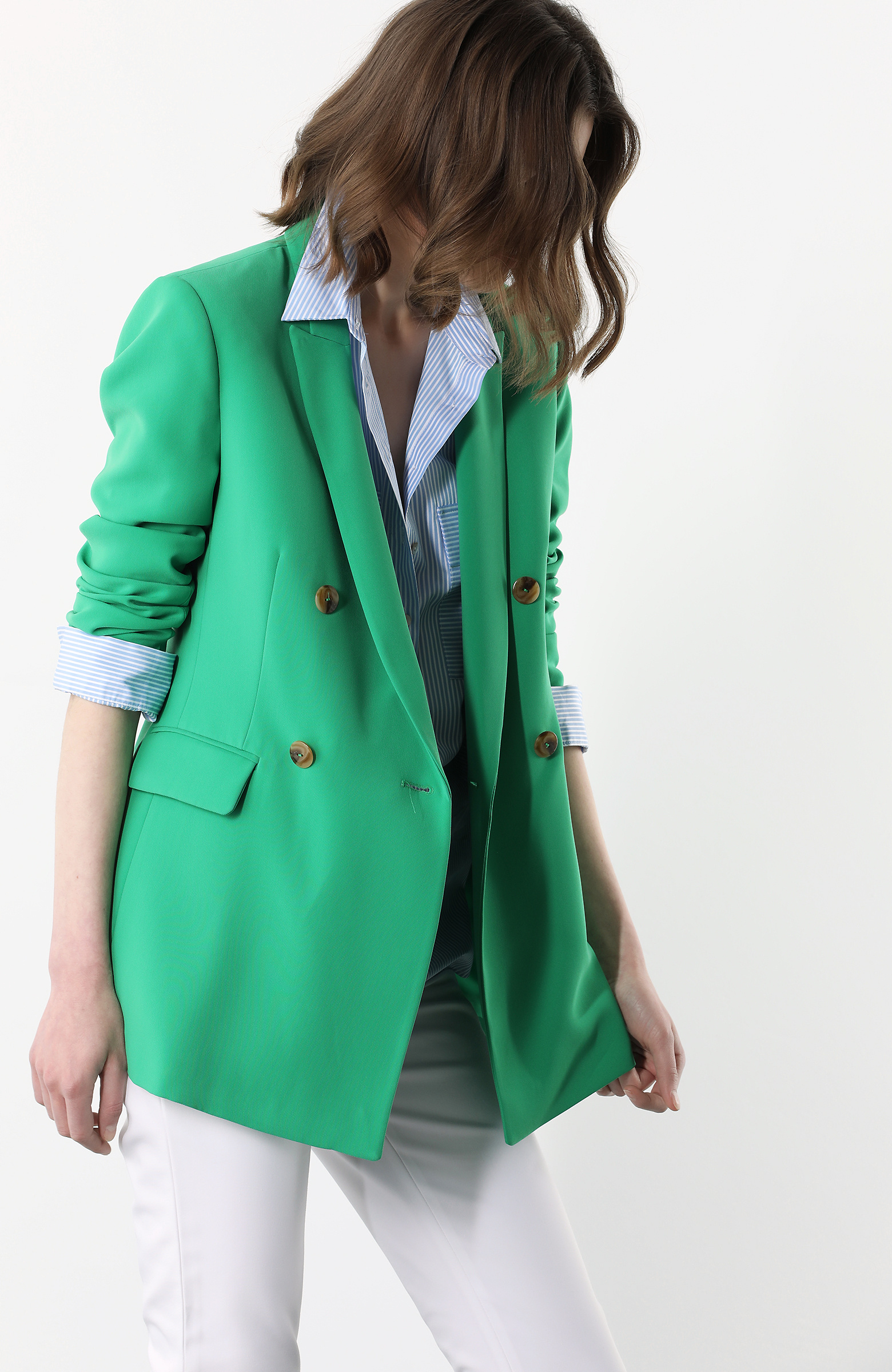 Regular Fit Yeşil Kruvaze Ceket