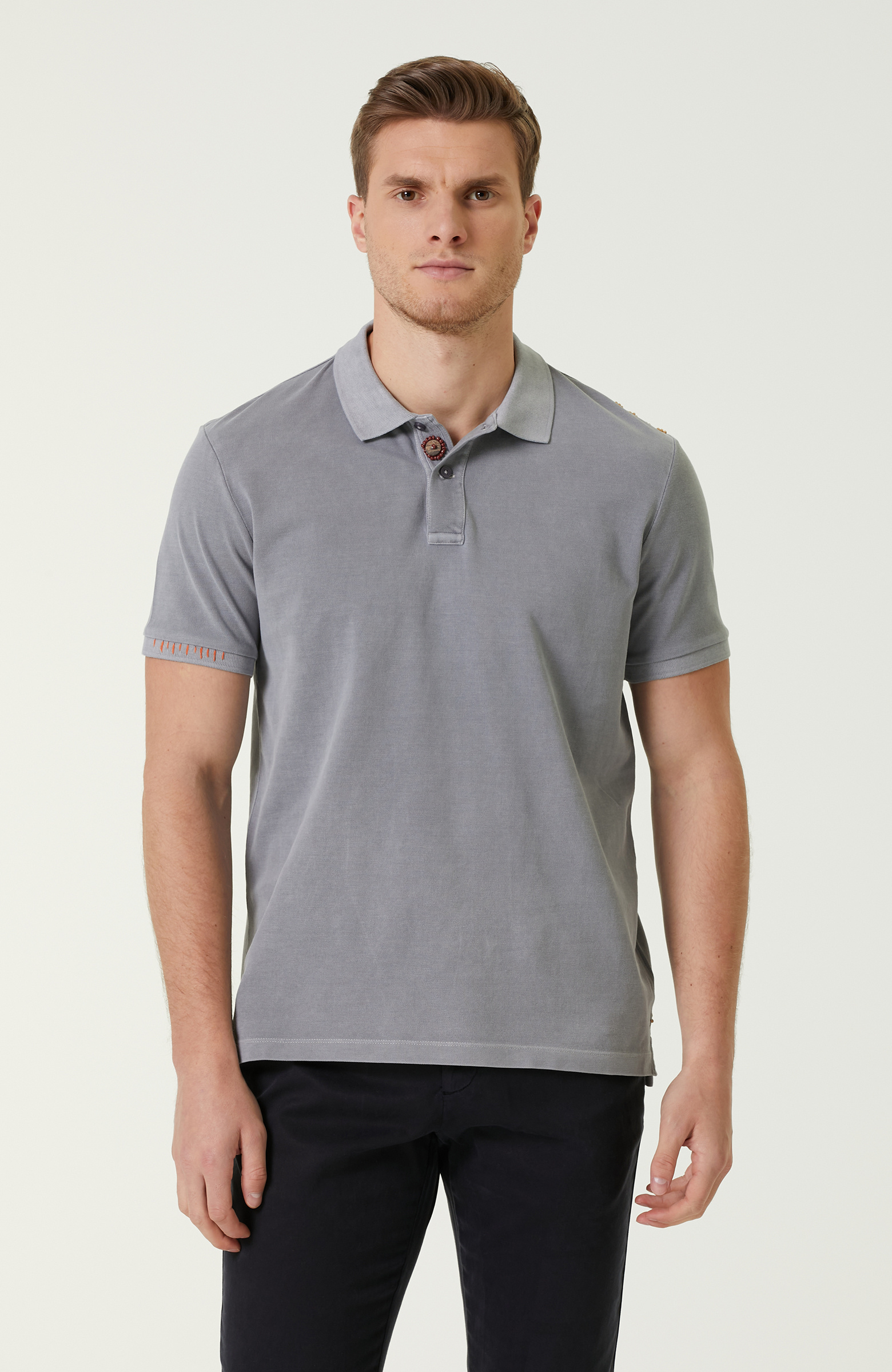 Comfort Fit Gri Polo Yaka T-shirt