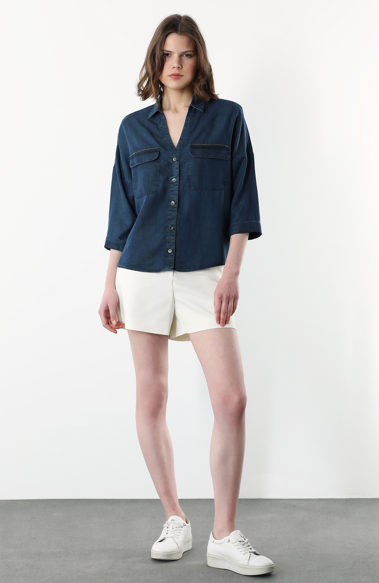 Basic Fit Cep Detaylı Jean Gömlek