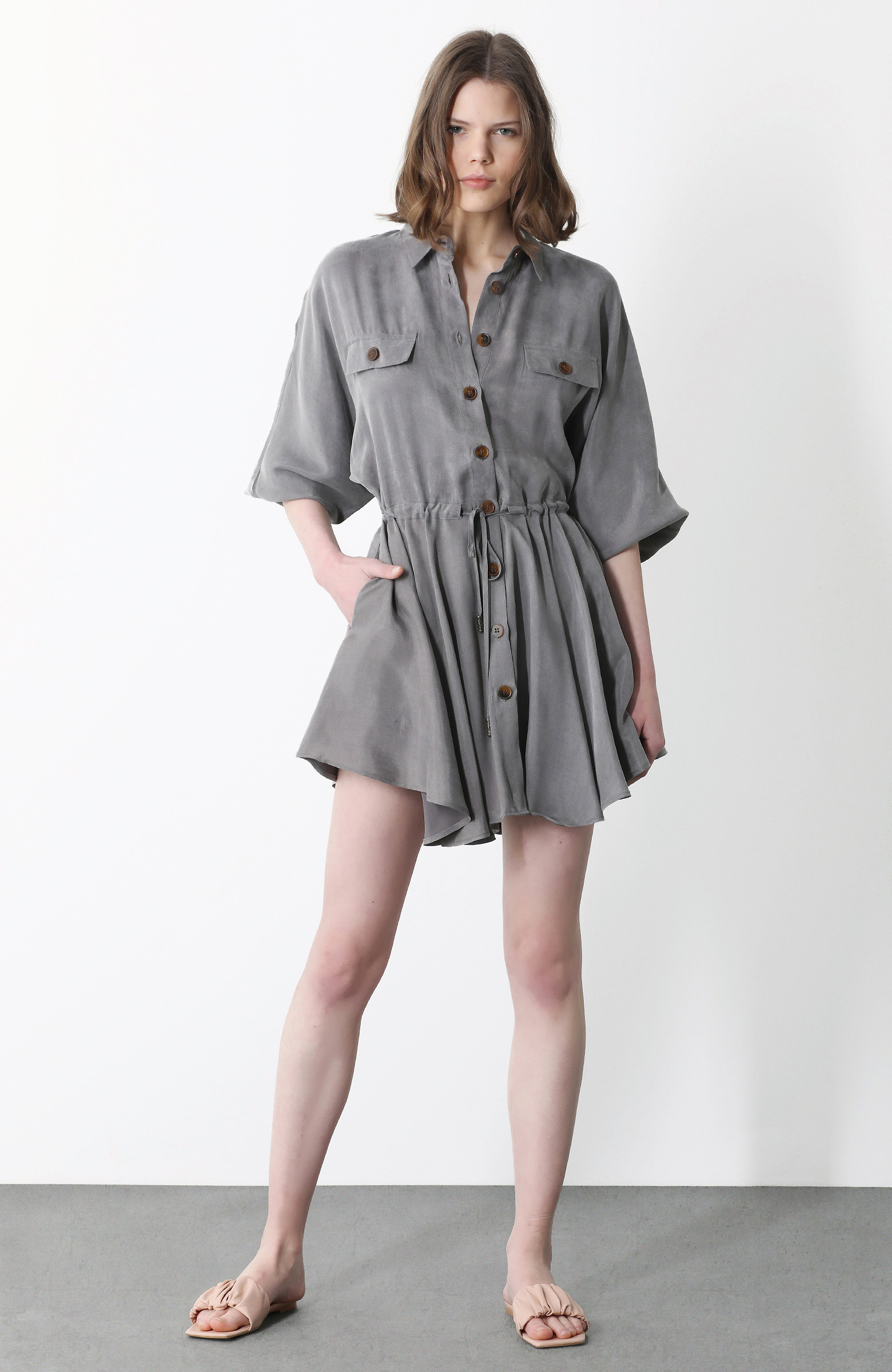 Antrasit Mini Gömlek Elbise Antrasit Mini Gömlek Elbise