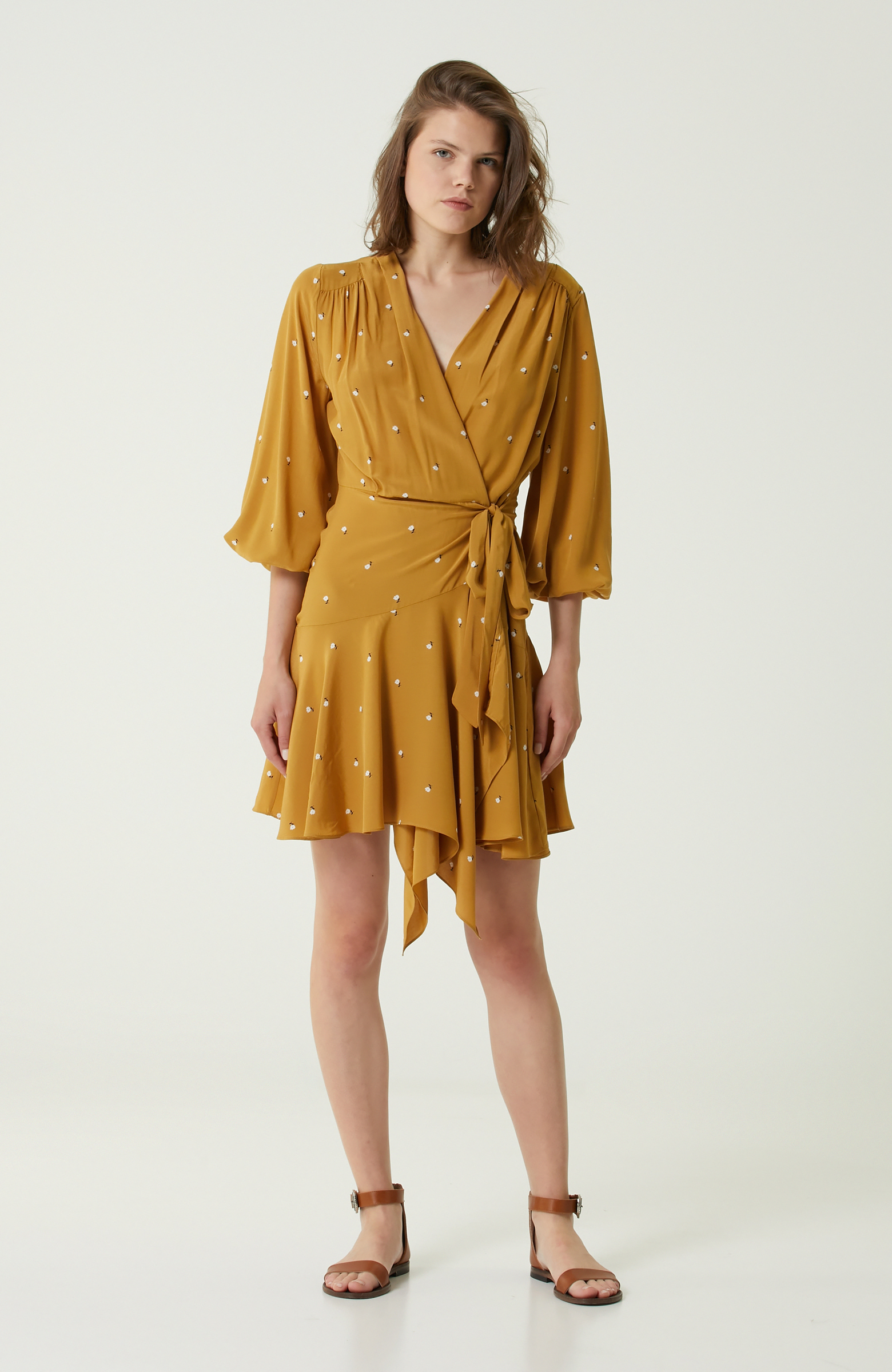 Hardal Kruvaze Yaka Mini Elbise Hardal Kruvaze Yaka Mini Elbise