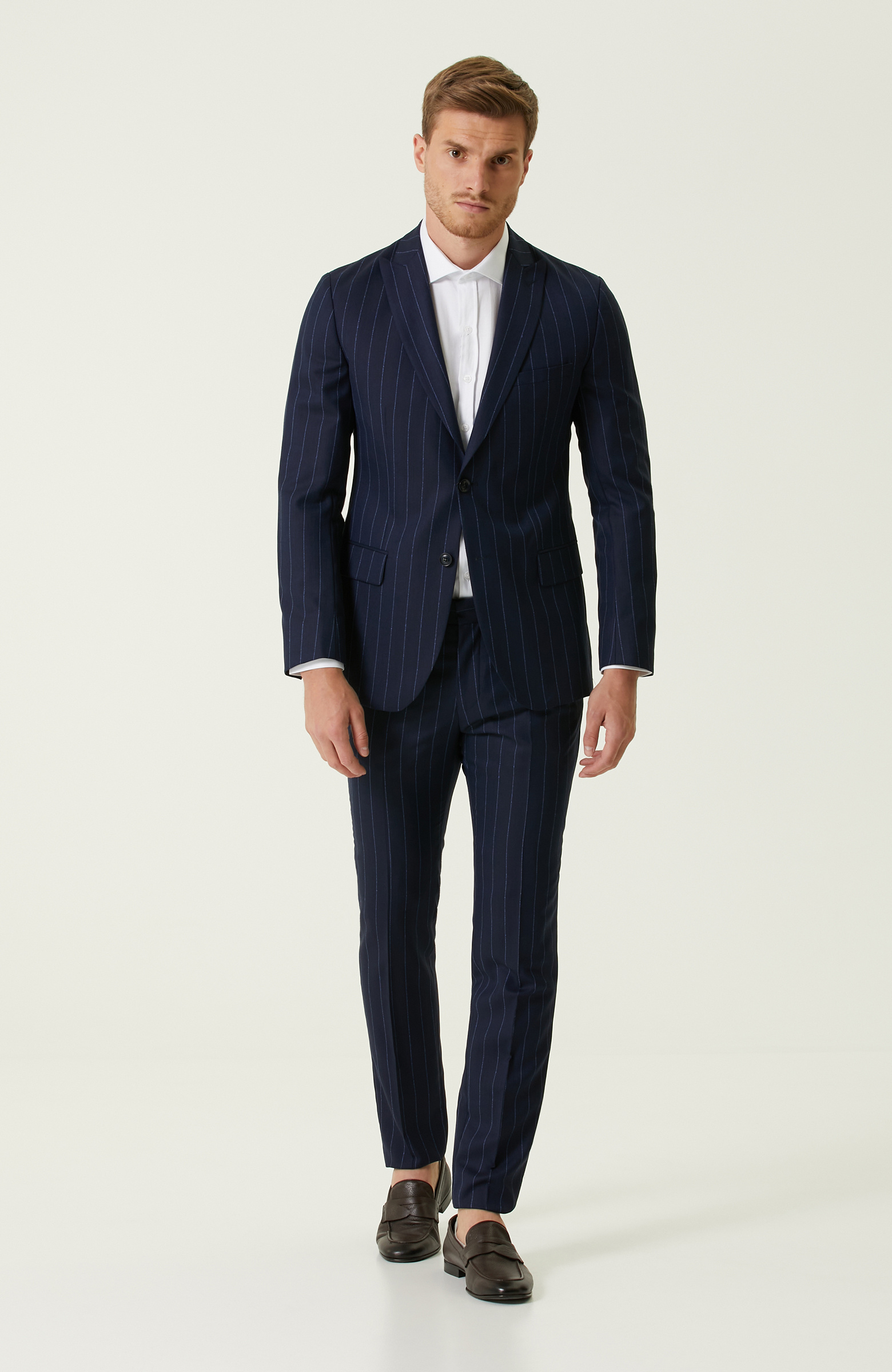 Lacivert Çizgili Yün Takım Elbise