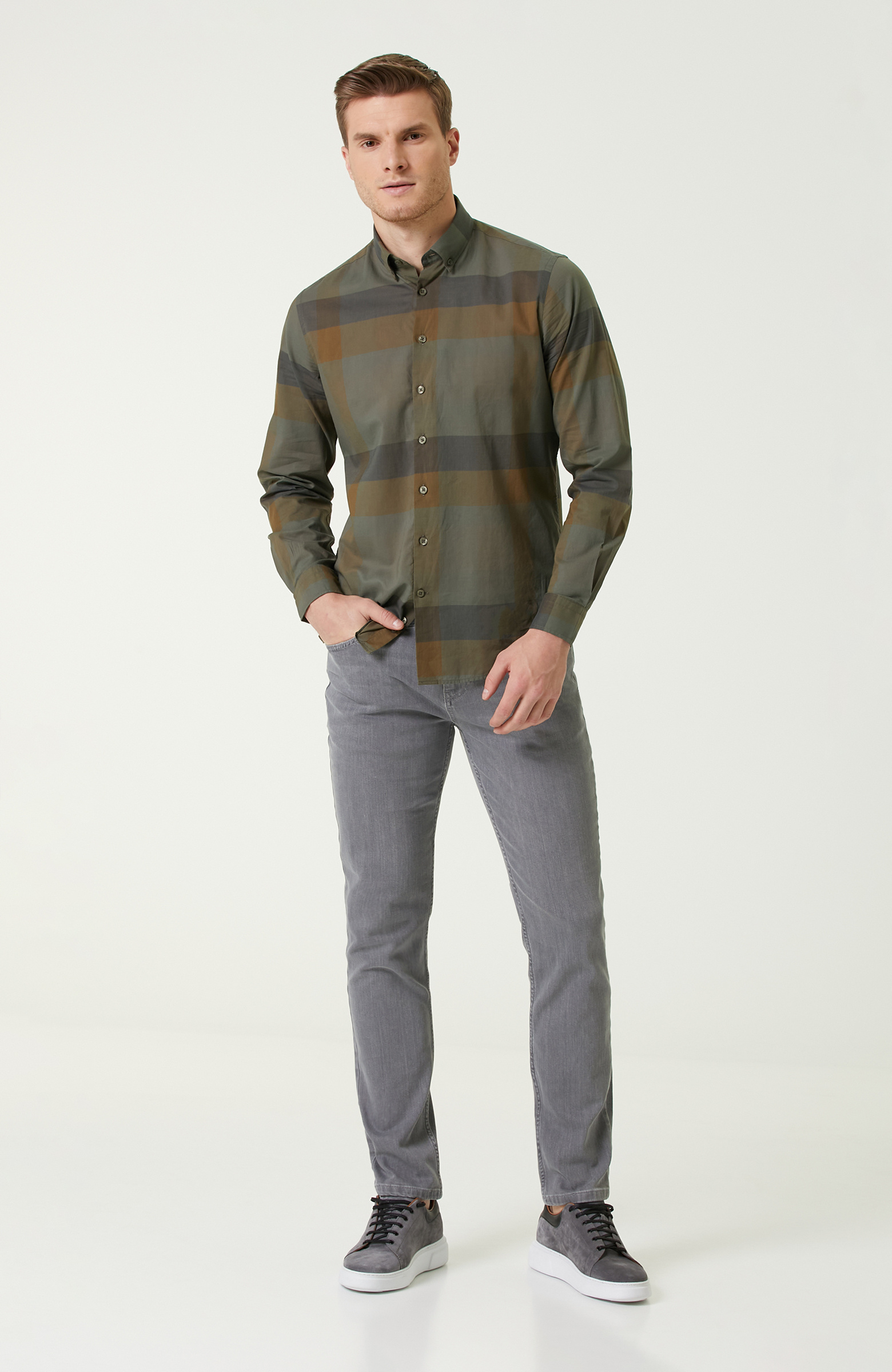 Slim Fit Gri Normal Bel Jean Pantolon