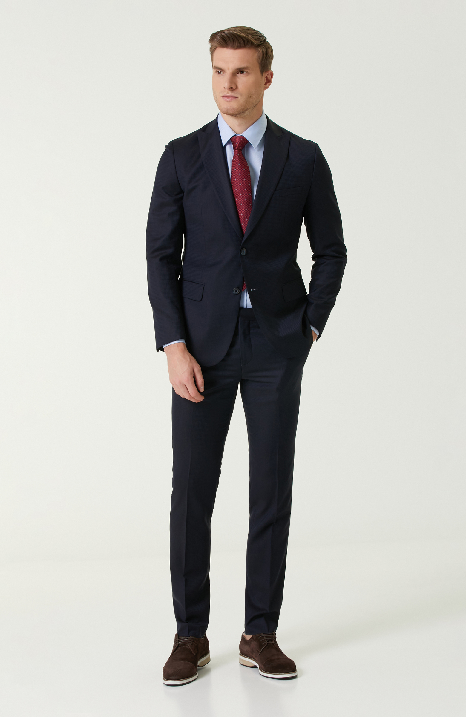 Drop 6 Slim Fit Lacivert Desenli Yün Takım Elbise Drop 6 Slim Fit Lacivert Desenli Yün Takım Elbise
