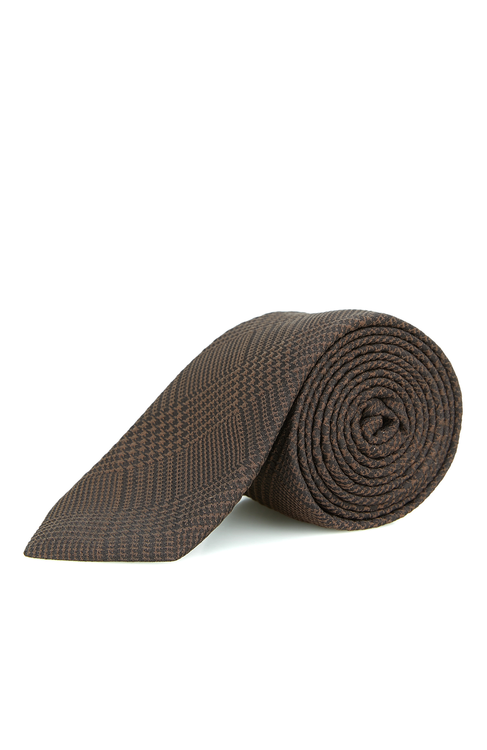 Camel Siyah Ekose Desenli İpek Kravat