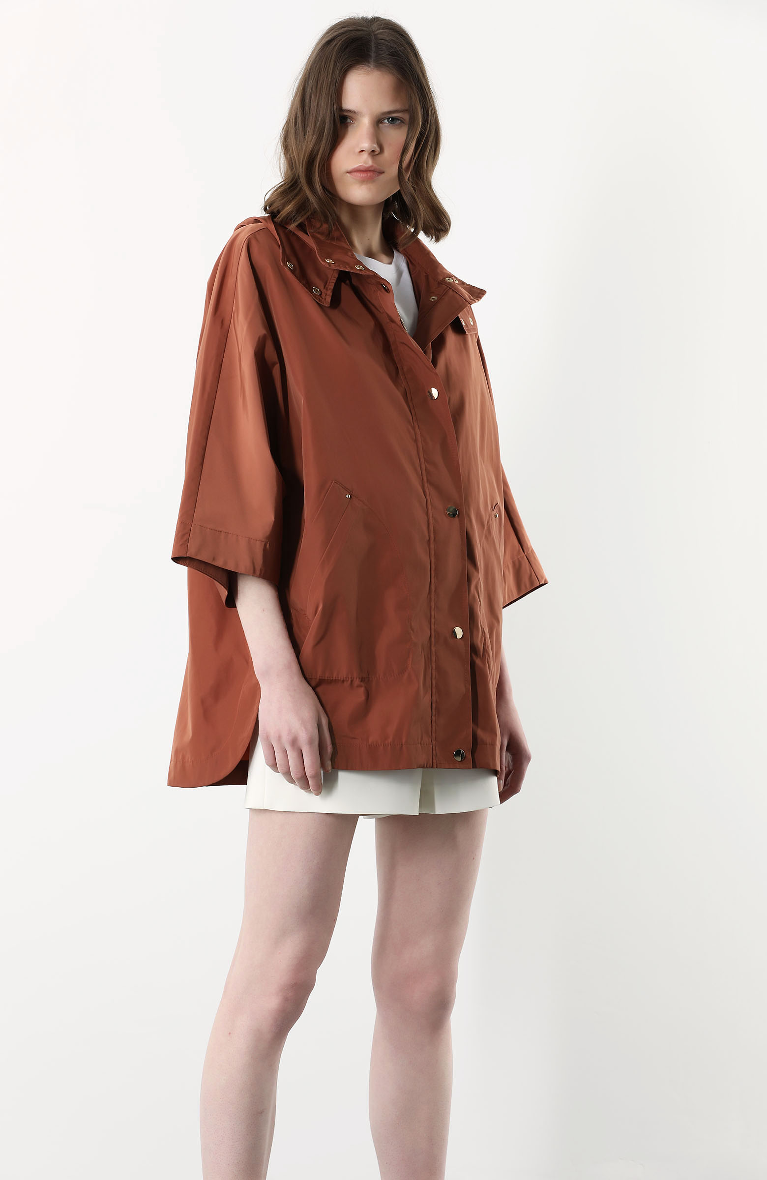 Kiremit Kapüşonlu Kol Detaylı Mont Kiremit Kapüşonlu Kol Detaylı Mont