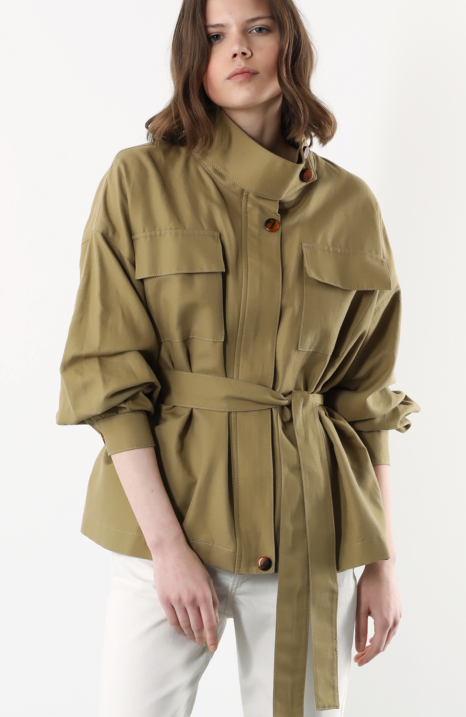 Regular Fit Haki Cep Detaylı Mont Regular Fit Haki Cep Detaylı Mont