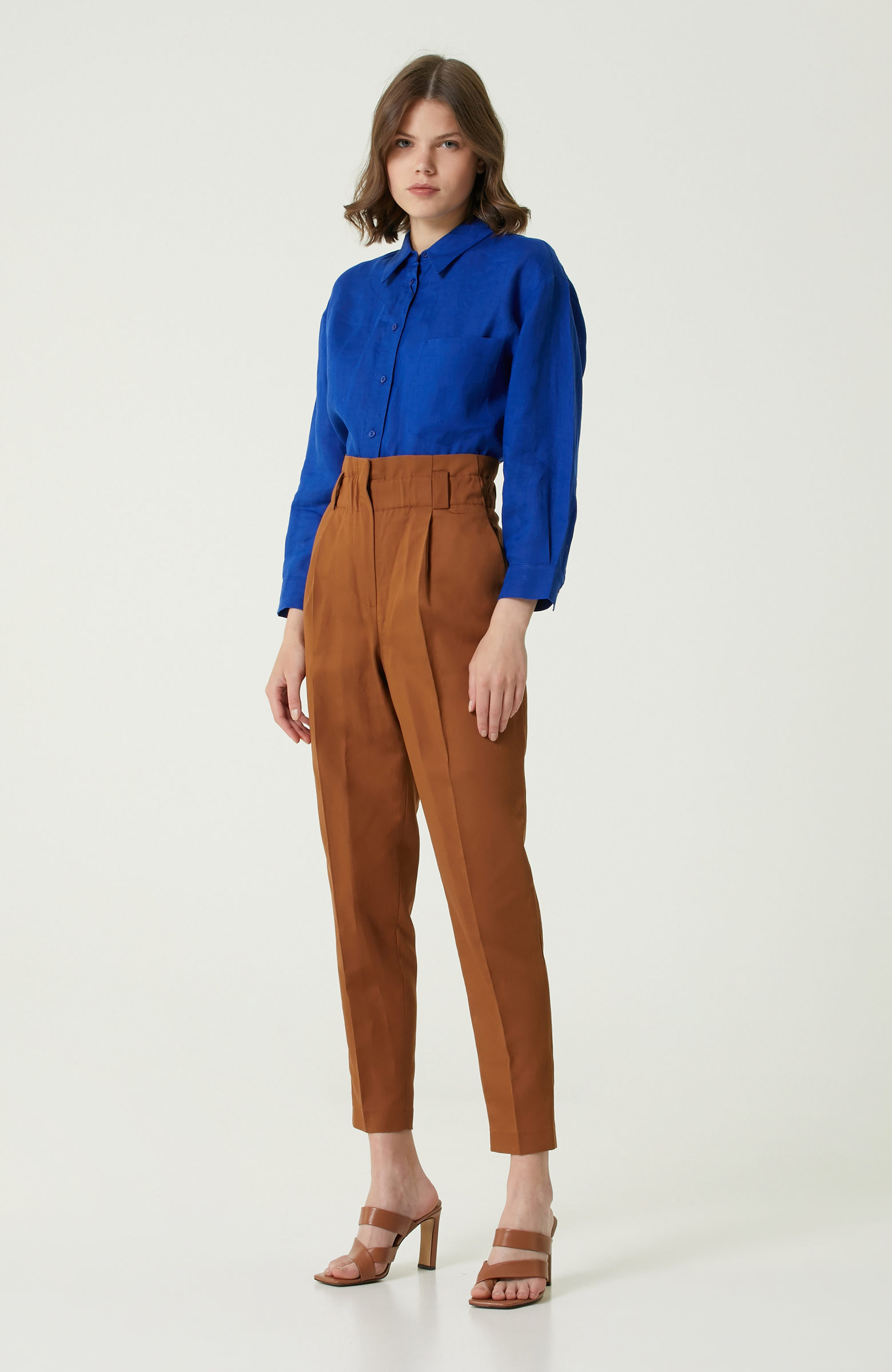 Regular Fit Taba Pili Detaylı Pantolon Regular Fit Taba Pili Detaylı Pantolon