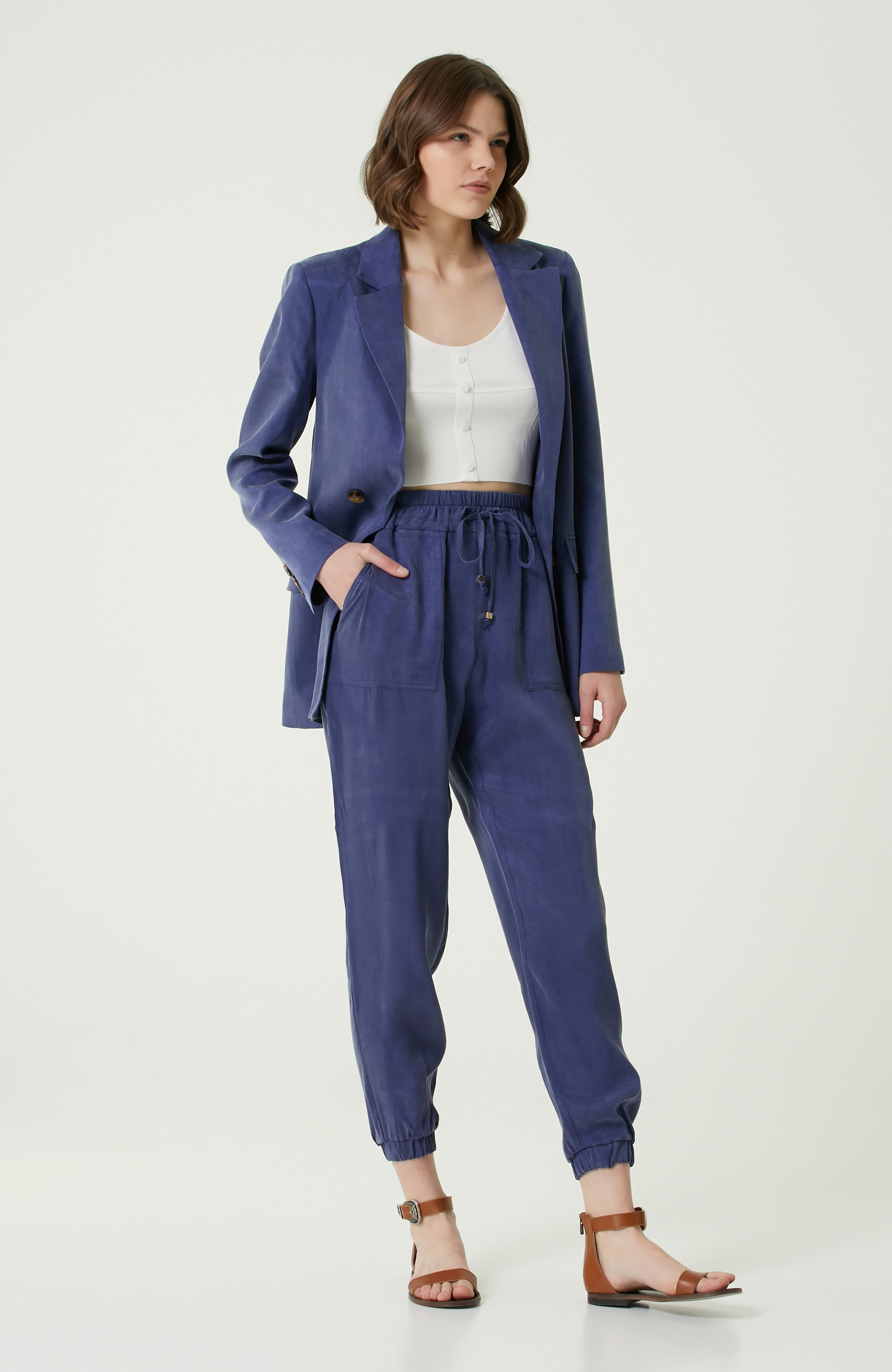 Regular Fit Indigo Beli Kordonlu Jogger Pantolon Regular Fit Indigo Beli Kordonlu Jogger Pantolon