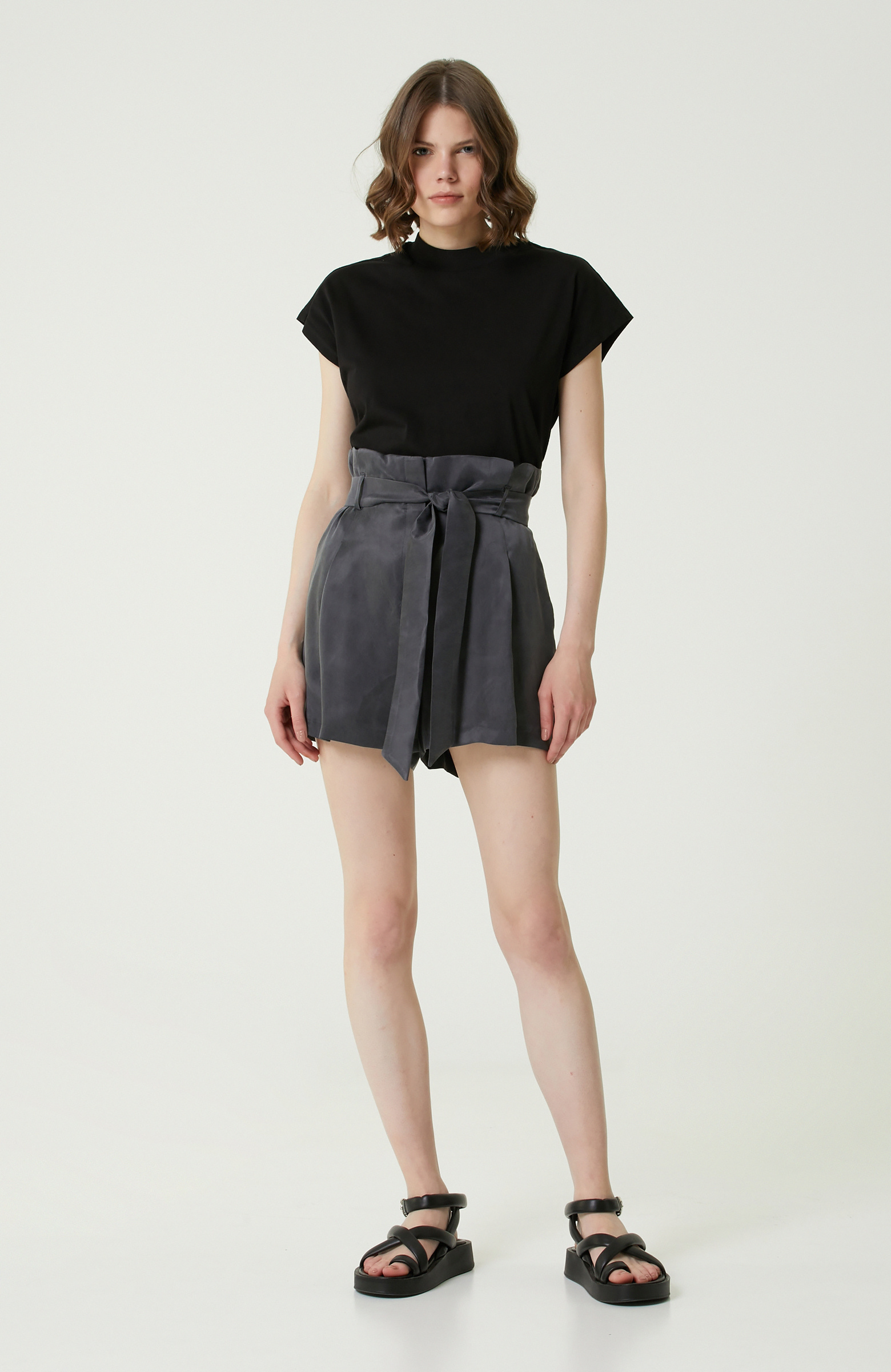 Antrasit Yüksek Bel Şort