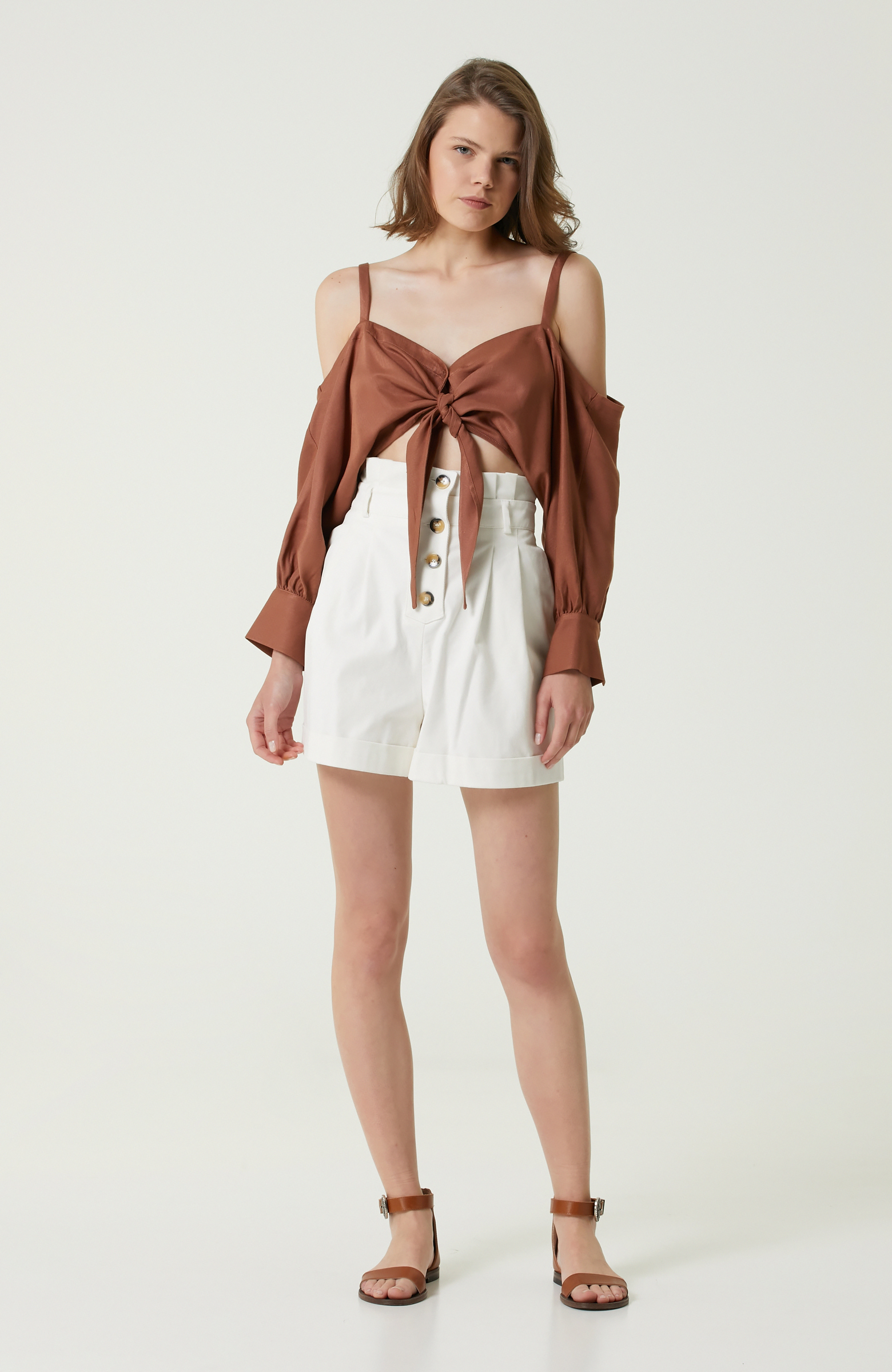 Beyaz Yüksek Bel Şort