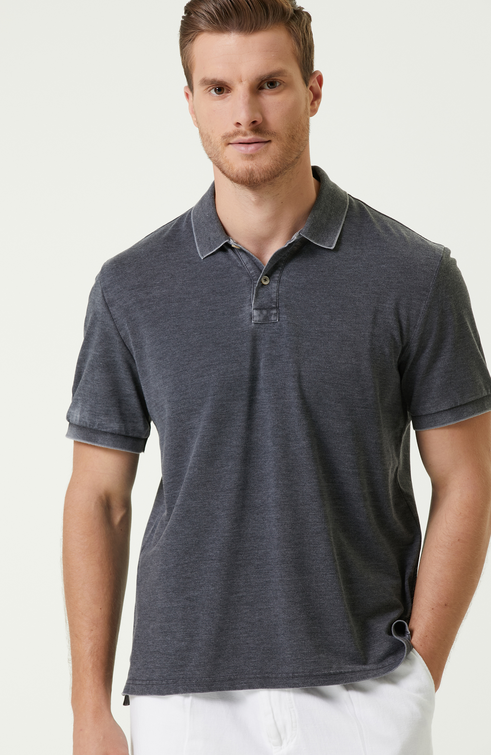 Slim Fit Antrasit Polo Yaka T-shirt Slim Fit Antrasit Polo Yaka T-shirt