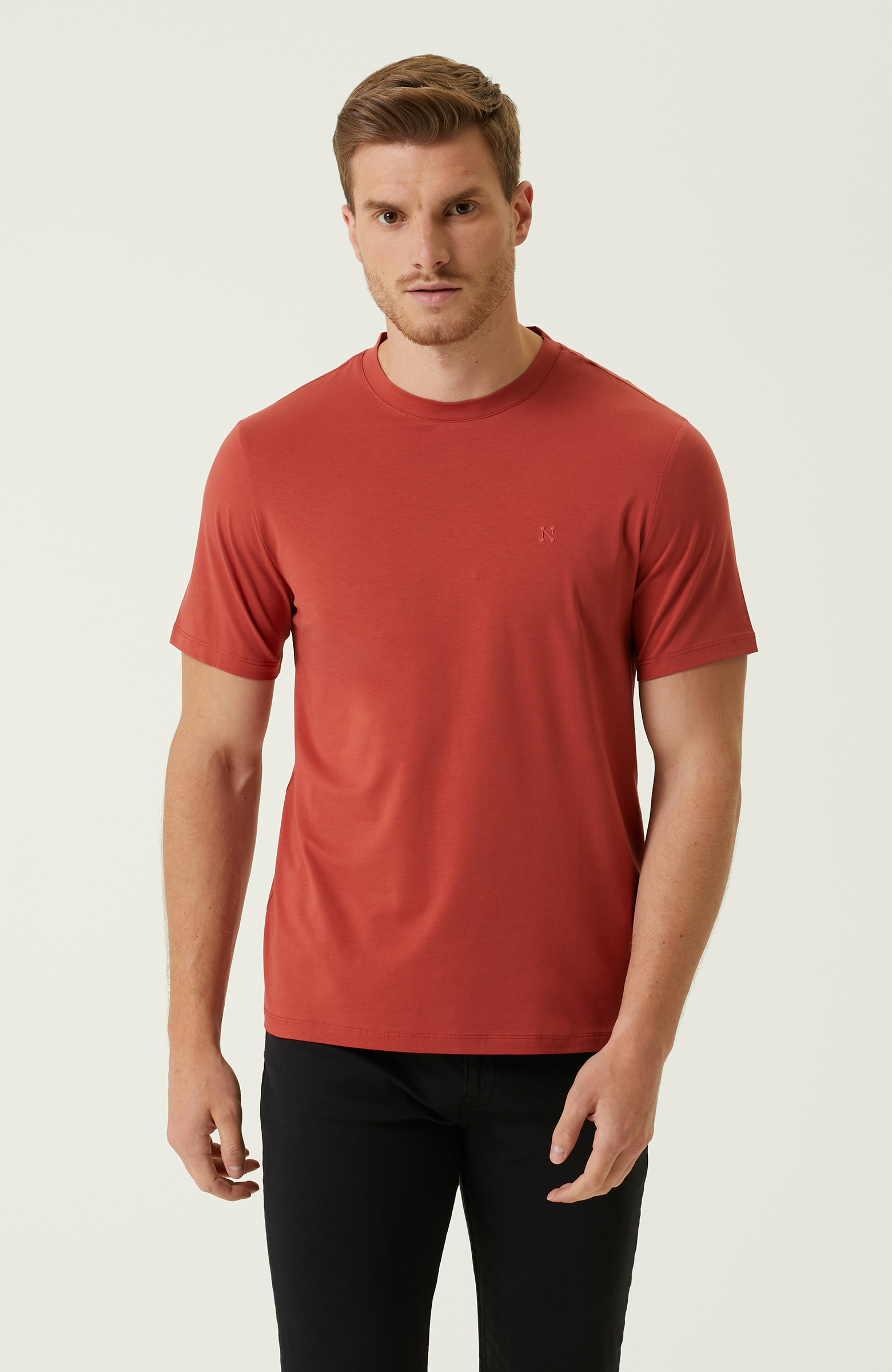Slim Fit Kiremit Bisiklet Yaka T-shirt